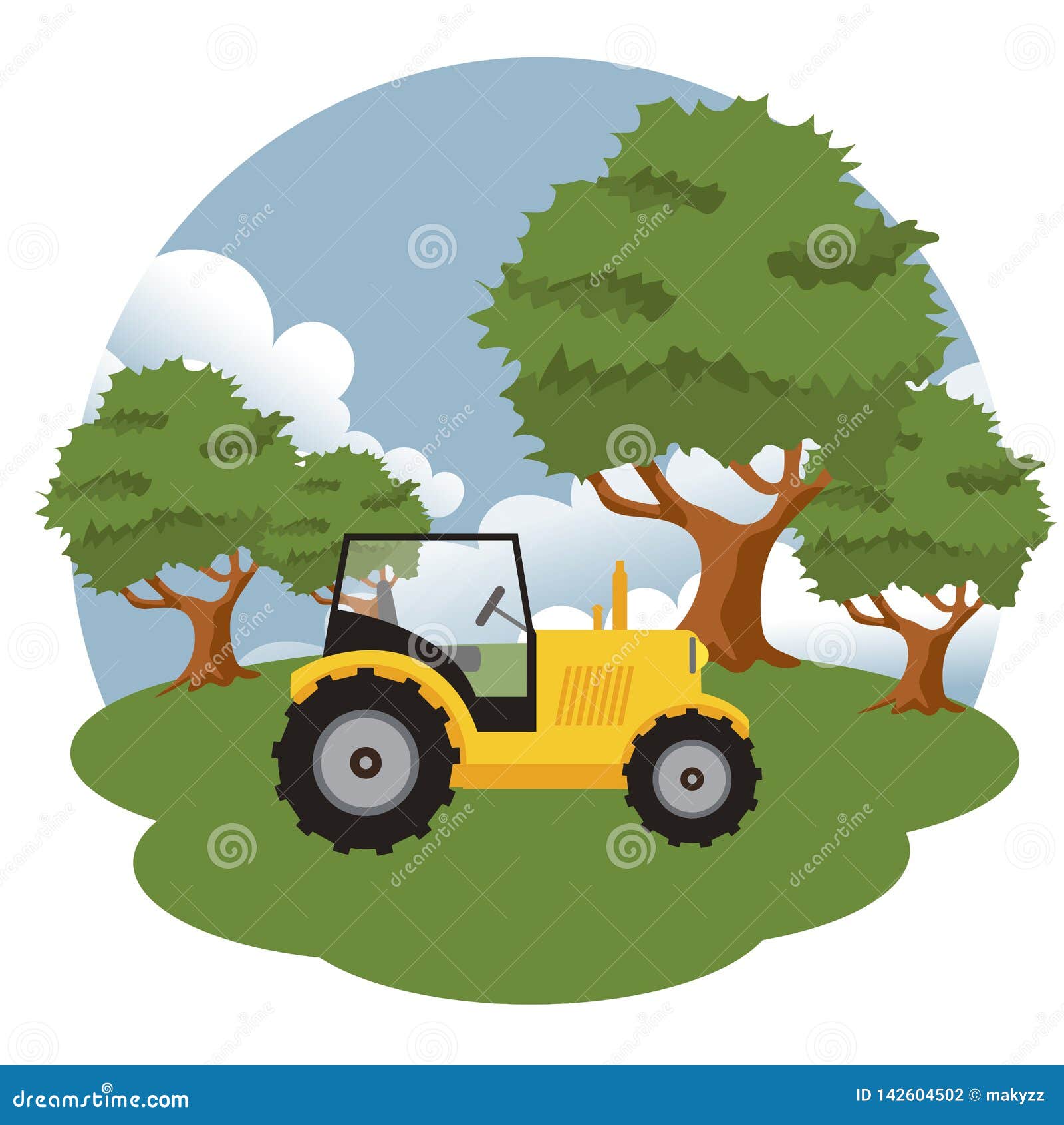 Tractor in the Farm Scene. Flat Vector Illustration Stock Vector ...