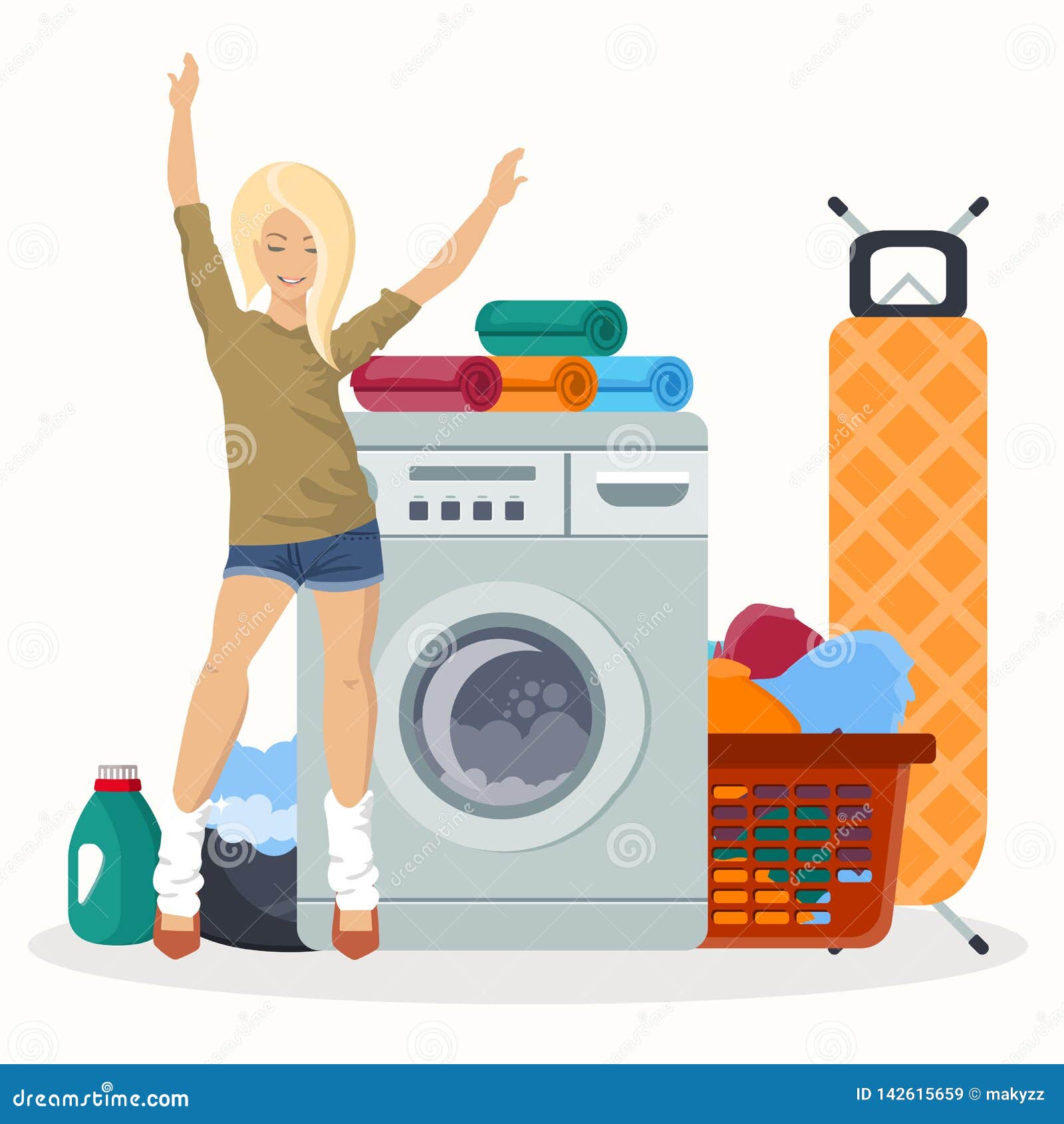 Laundry Equipment Colorful Bilingual Flashcards Vector Set ...