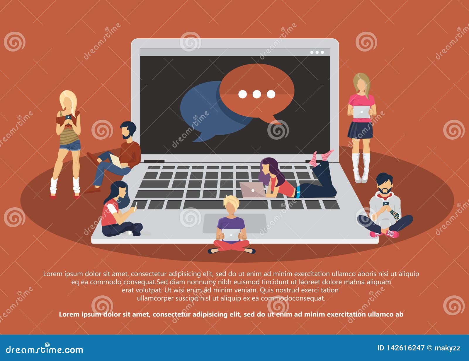 People Sitting on Big Notebook. Social Network Web Site. Surfing ...