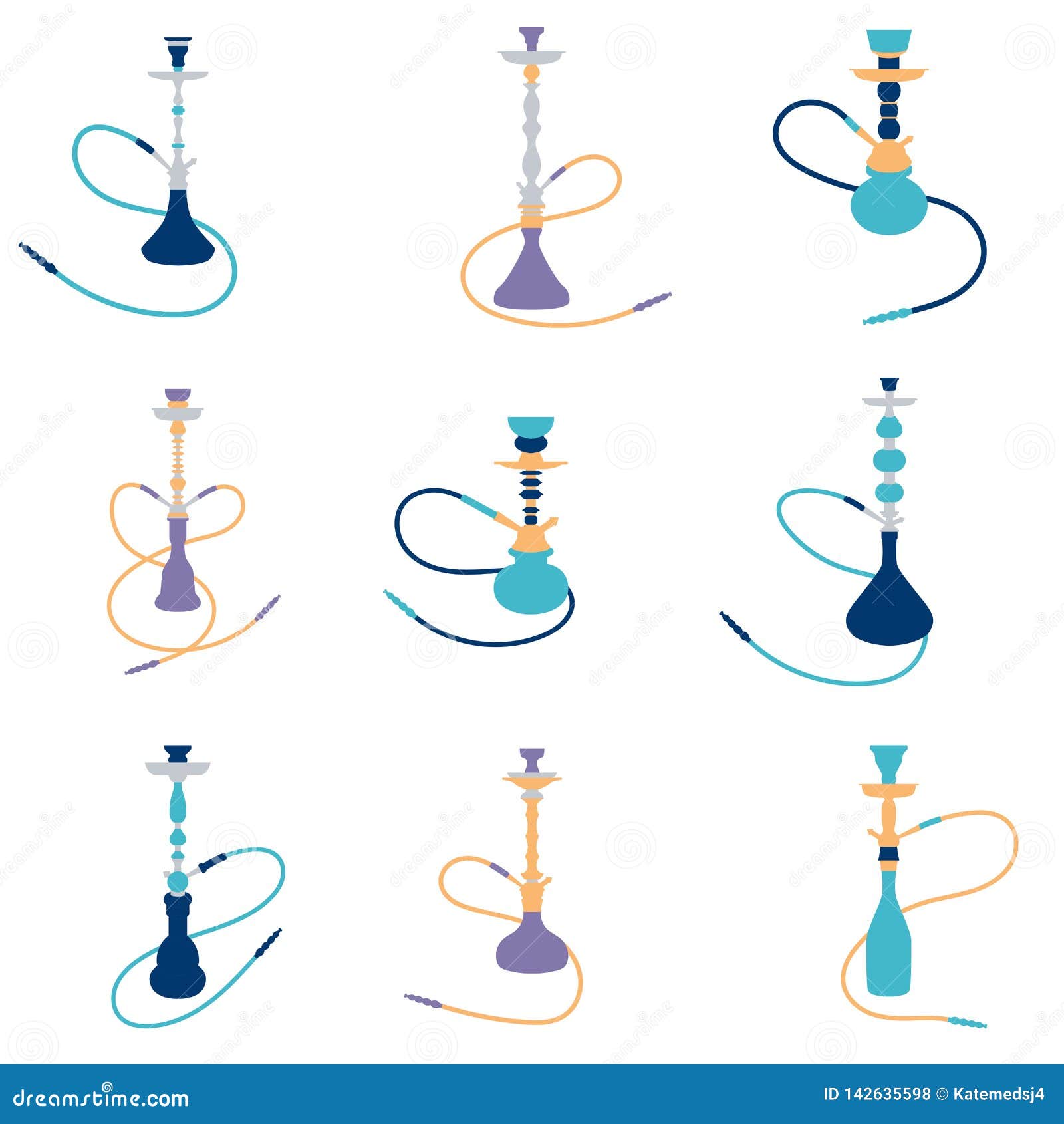 Set of Hookah Illustration. Vector Drawing of Hookah. Flat Minimal ...