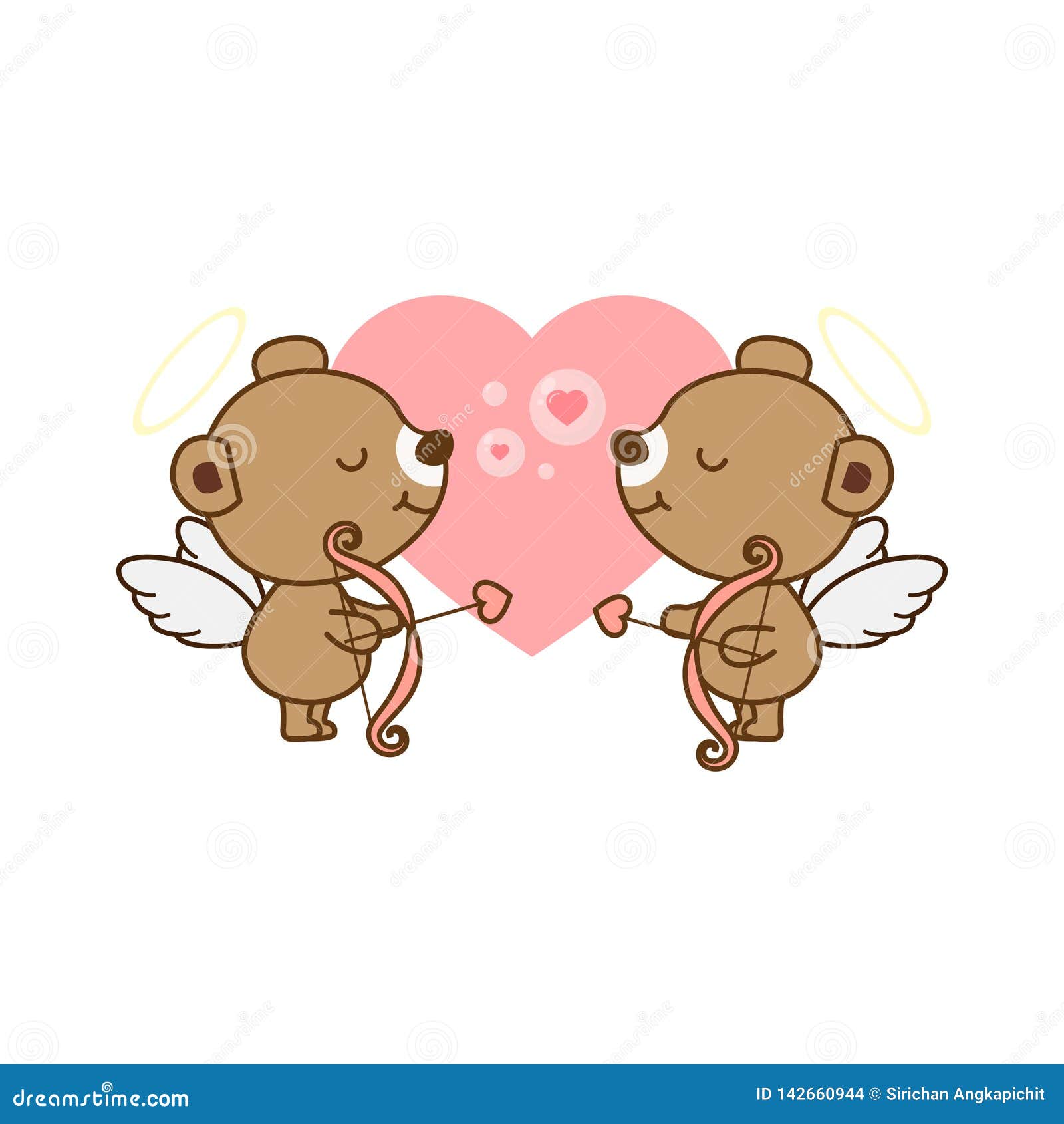 Valentine Greeting Card. Cute Angel Bear with Heart. Vector ...