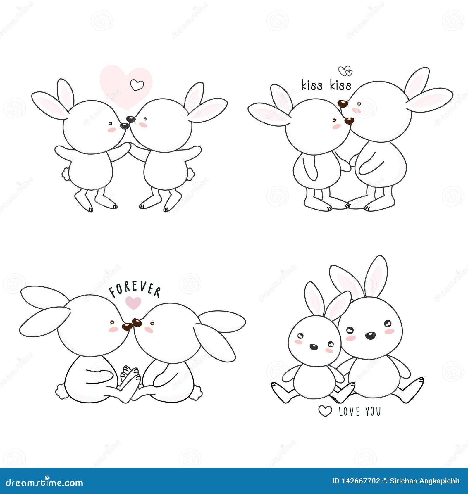Set of Lovely Cartoon White Rabbit Fall in Love . Stock Vector ...
