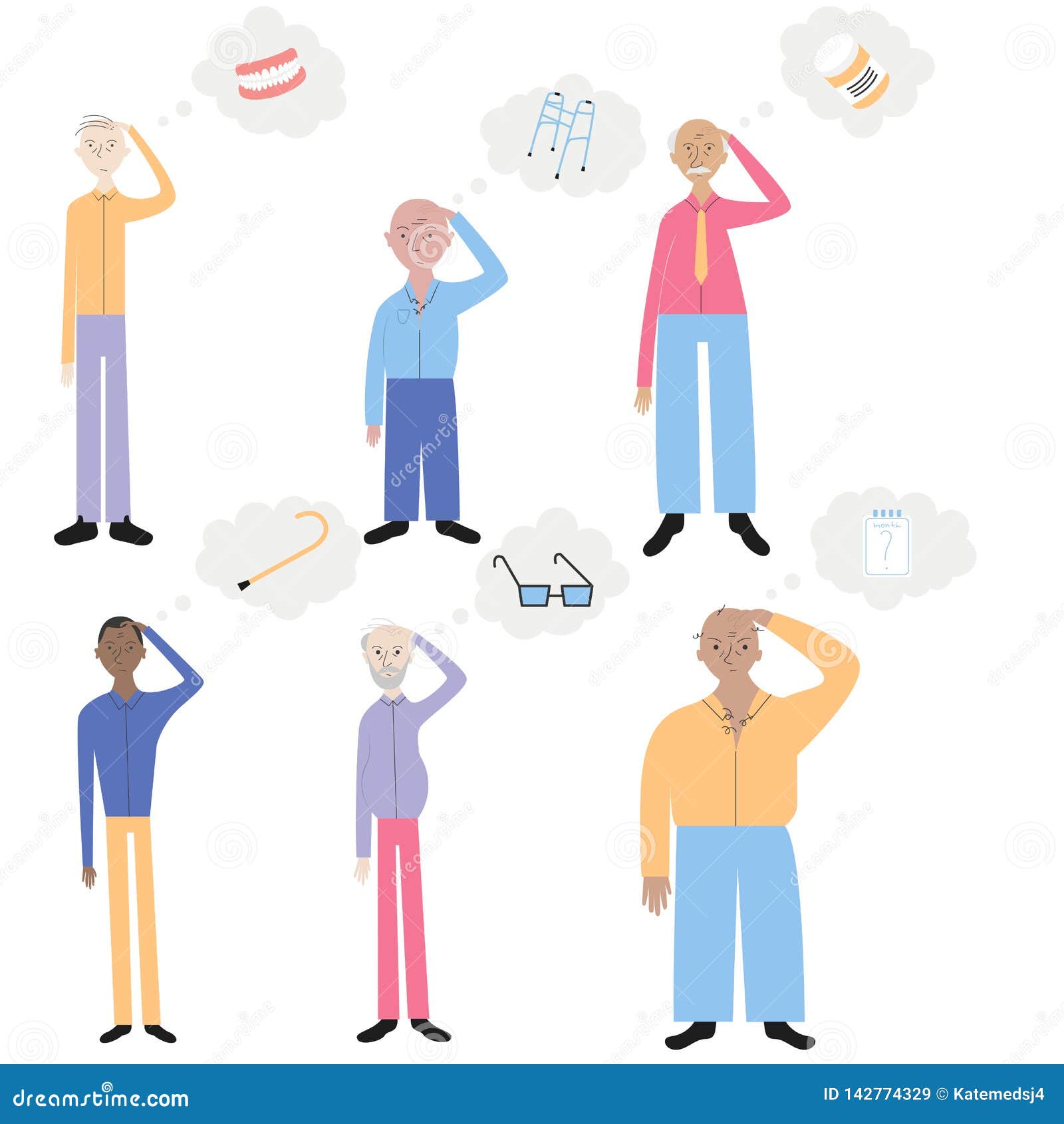 Old People with Memory Loss Vector Illustration. Set of Old Women ...