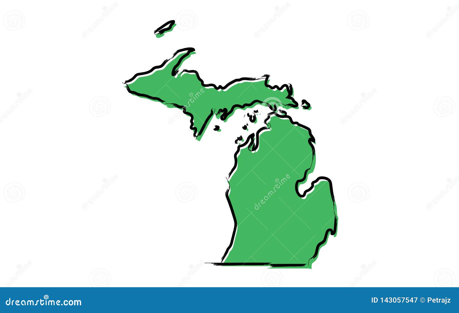Stylized Green Sketch Map of Michigan Stock Vector - Illustration of ...