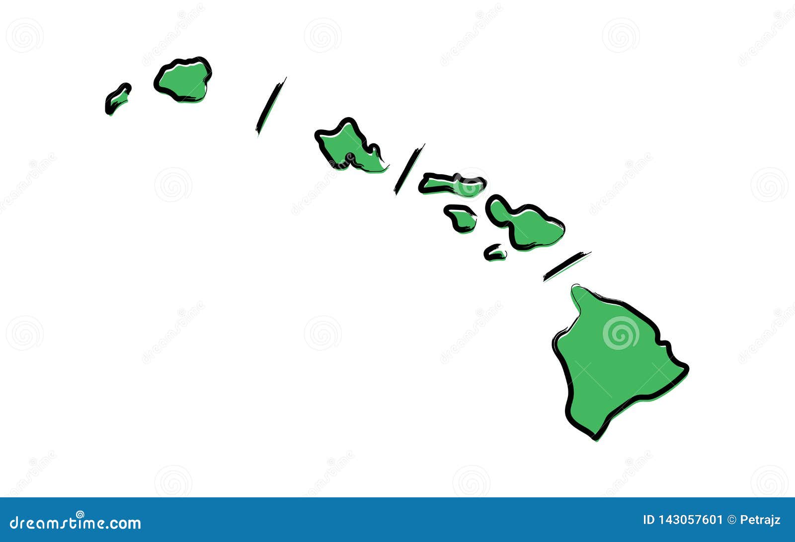 Stylized Green Sketch Map of Hawaii Stock Vector - Illustration of ...