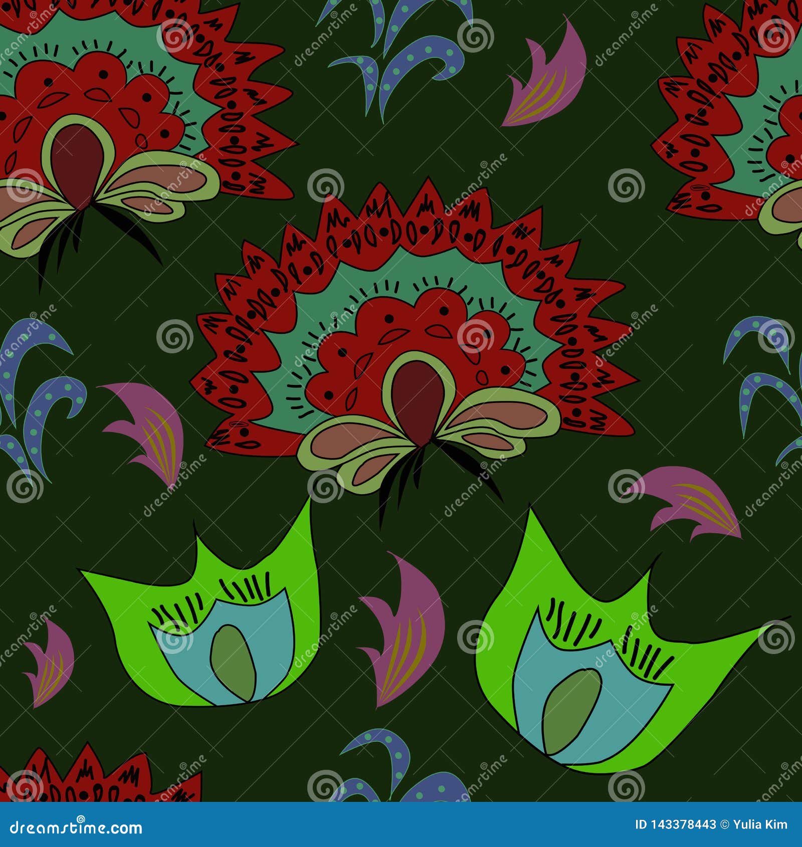 Vector Seamless Pattern with Abstract Figures. Green Background. Stock ...