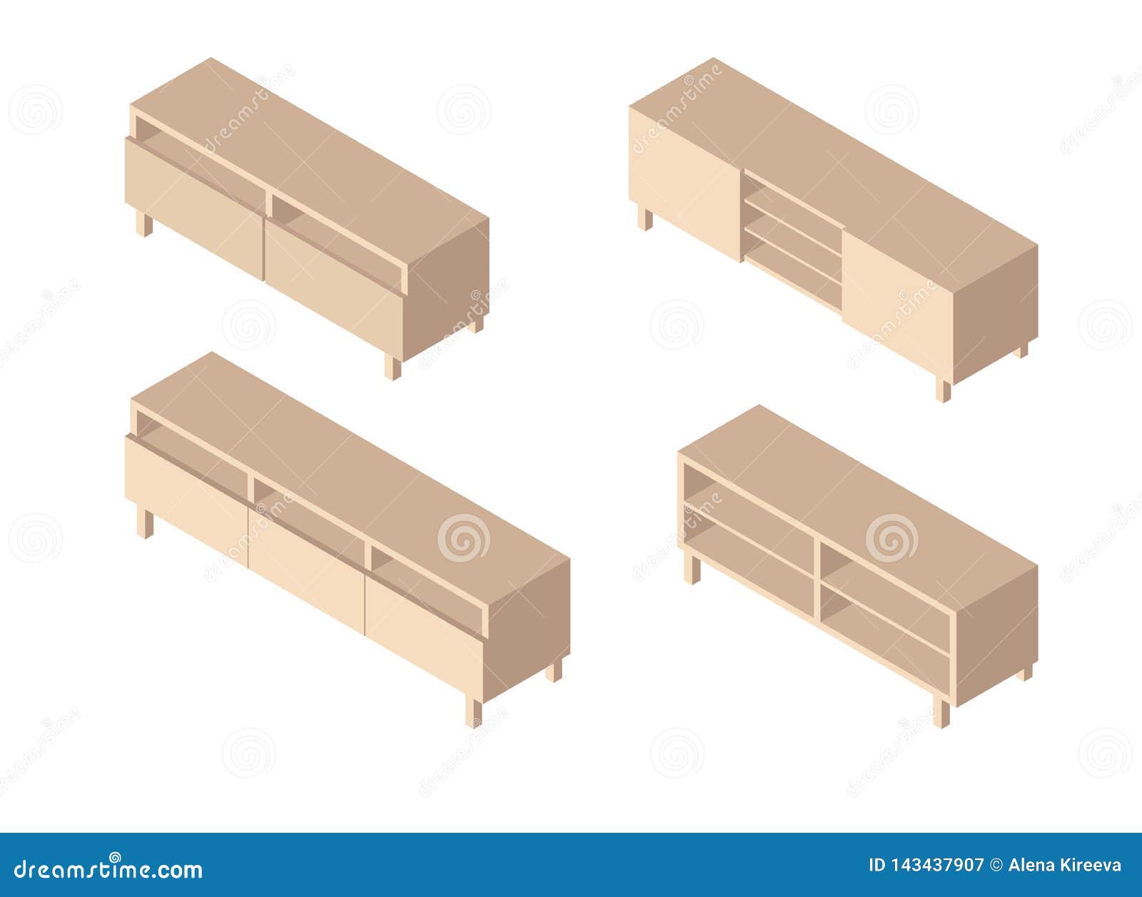 Set of Furniture, Cabinets and Cupboard. Isometric Drawing Vector Stock ...