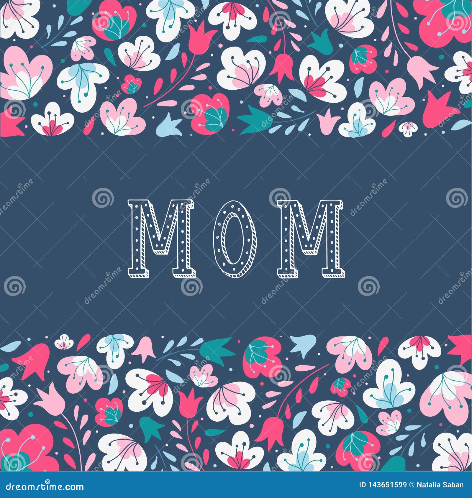Mother`s Day Quote `Mom` Decorated with Floral Borders Stock ...