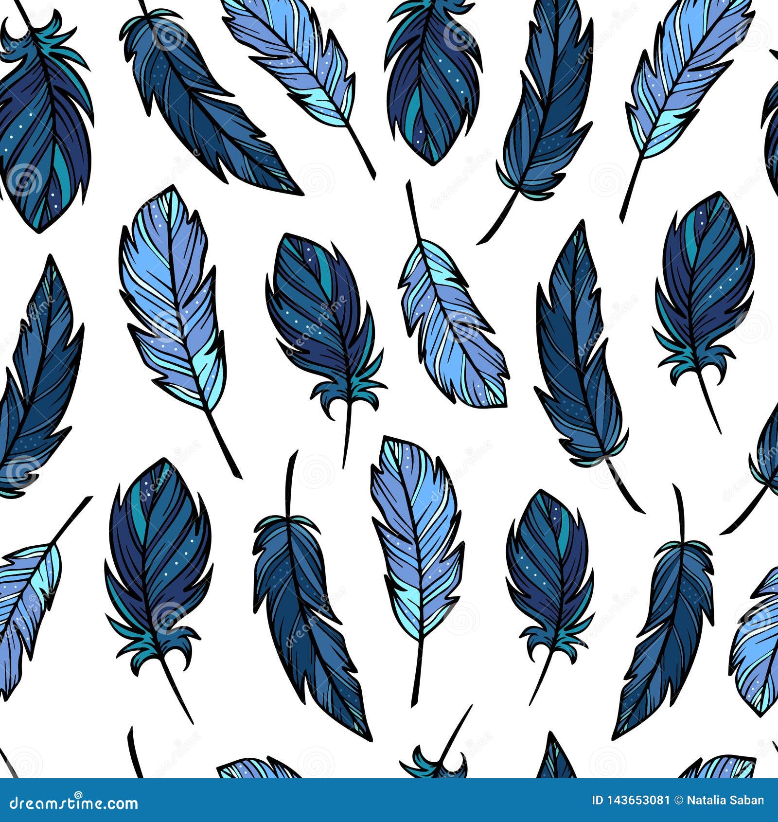 Seamless Pattern with Blue Feathers Stock Vector - Illustration of ...