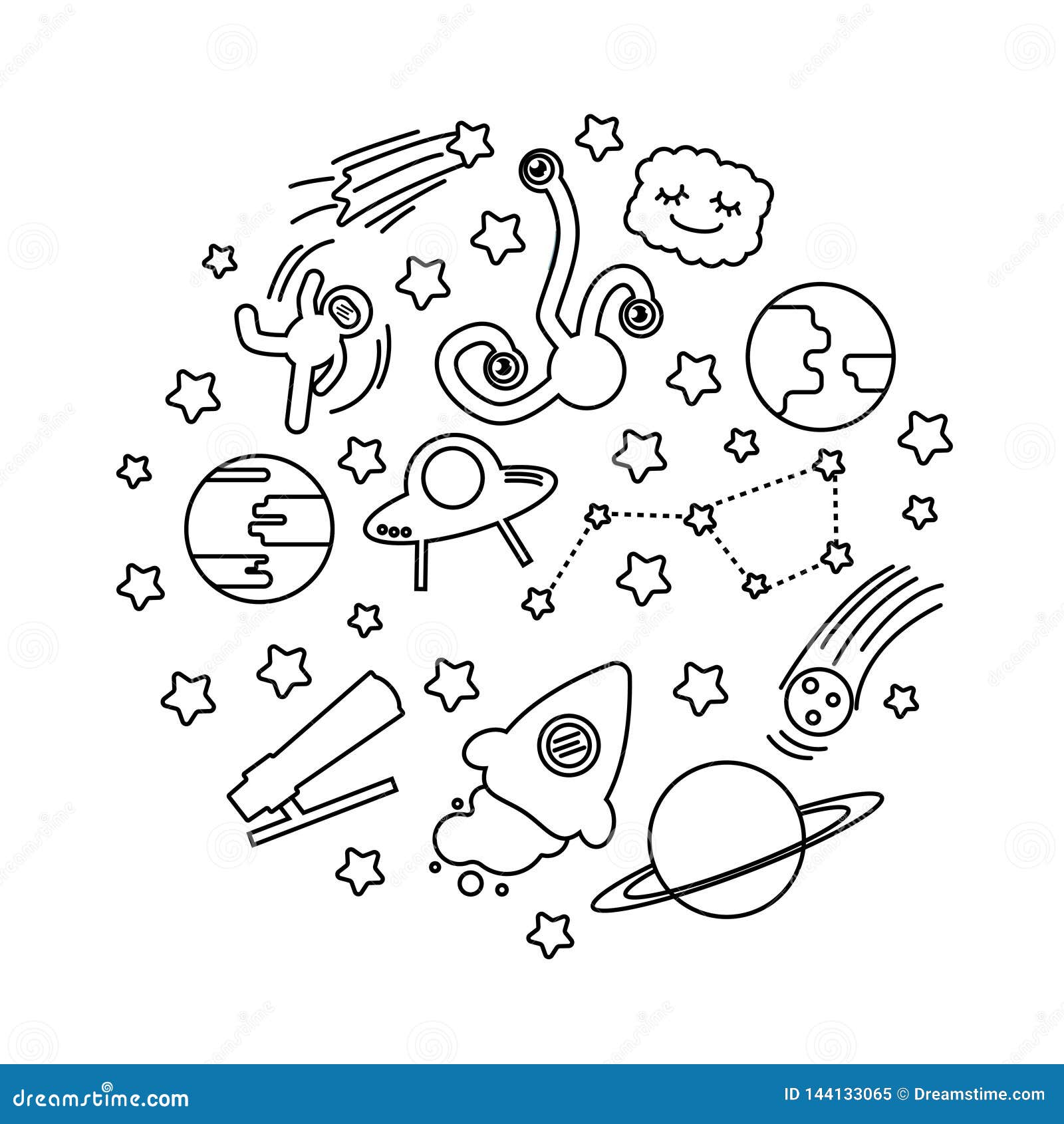 Set of Different Space Doodle Stock Vector - Illustration of astronomy ...
