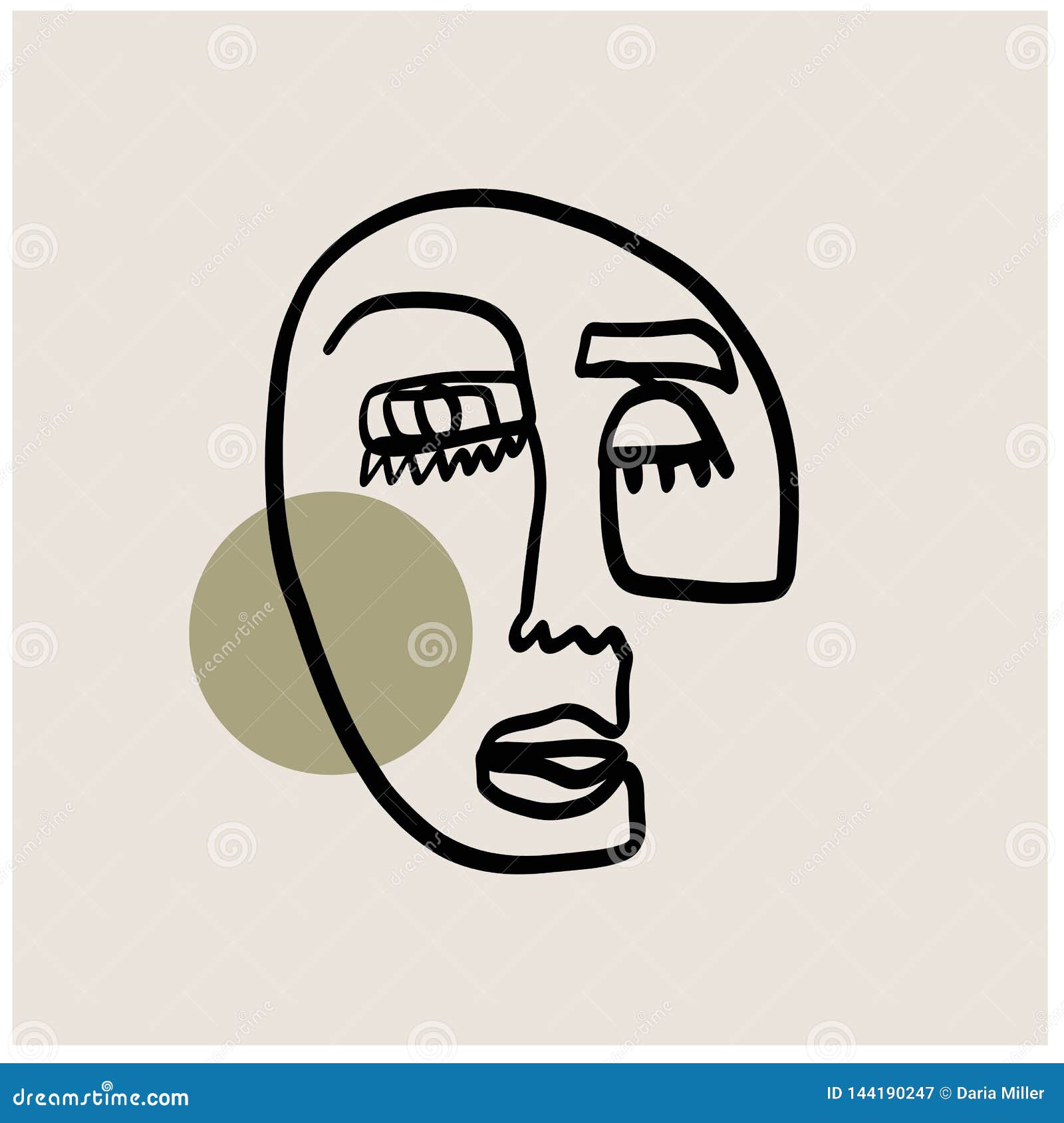 Abstract Continuous Line Drawing of Human Face. One Line Contemporary ...