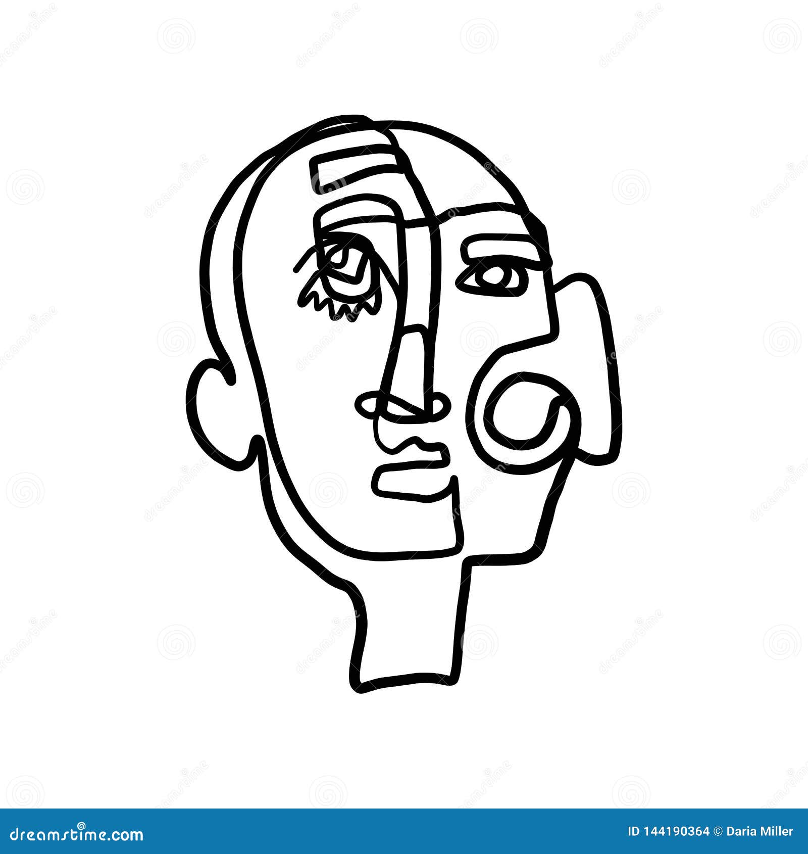 Abstract Continuous Line Drawing of Human Face. One Line Contemporary ...