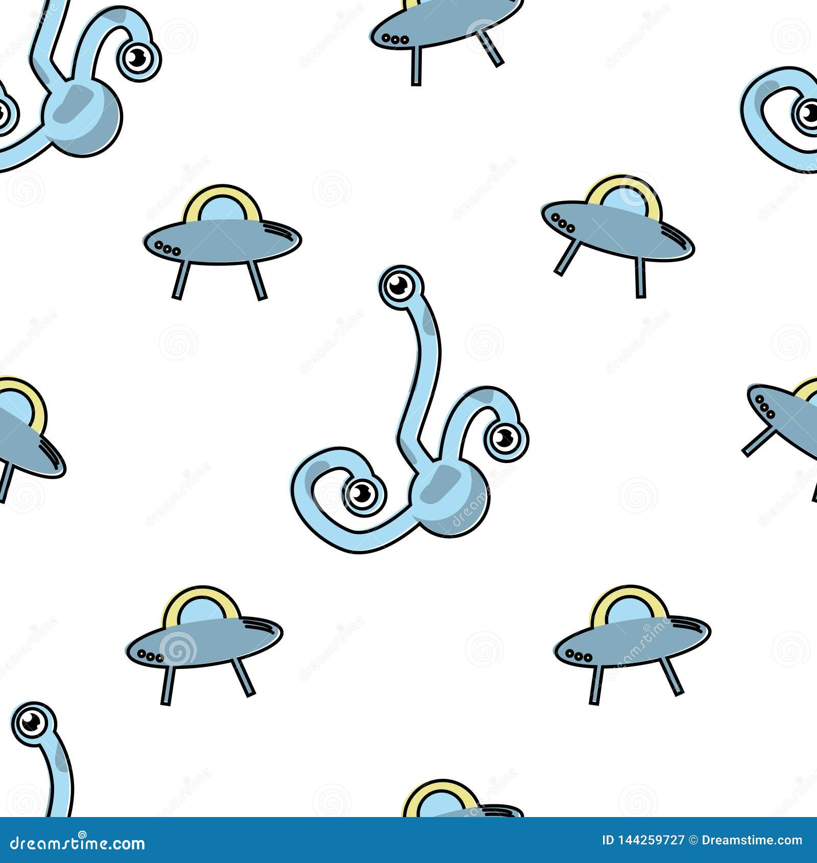 Seamless Pattern with Cartoon Alien and Ufo Stock Vector - Illustration ...