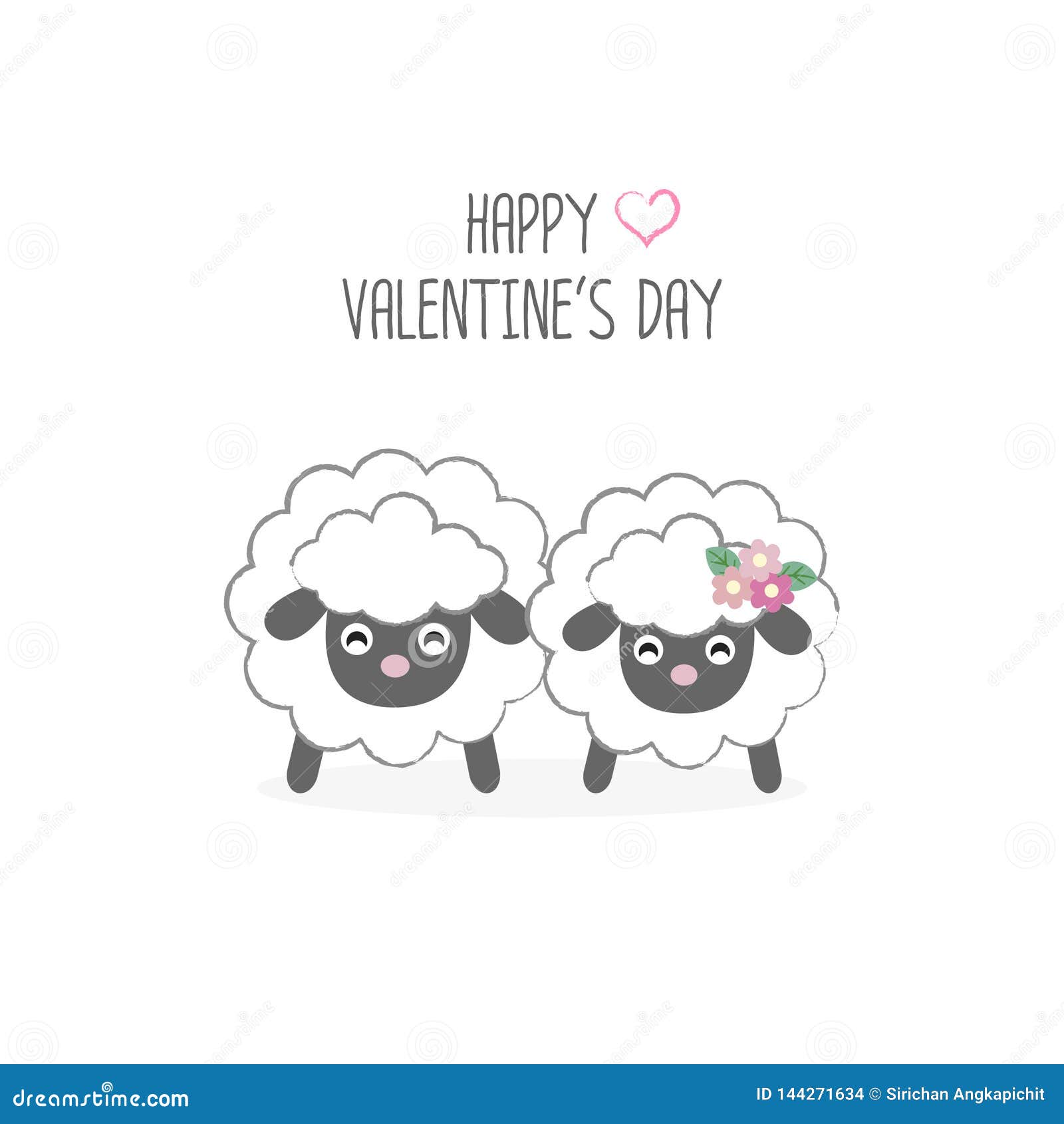 Happy Valentine`s Day Postcard. Sweet Couple Sheep Cartoon . Stock ...