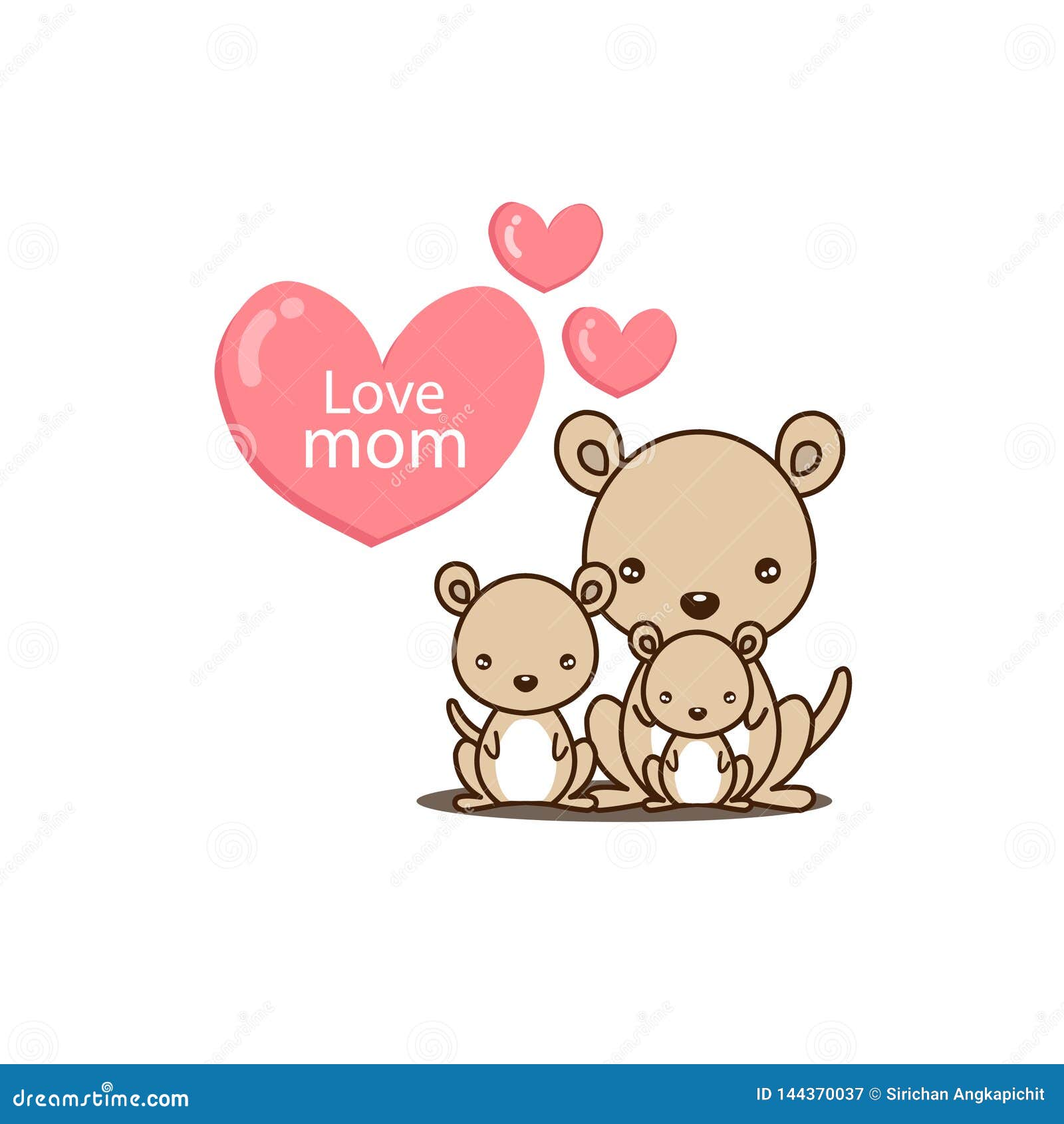 Happy Motherâ€™s Day. Greeting Card with Cute Mom and Baby Kangaroo ...