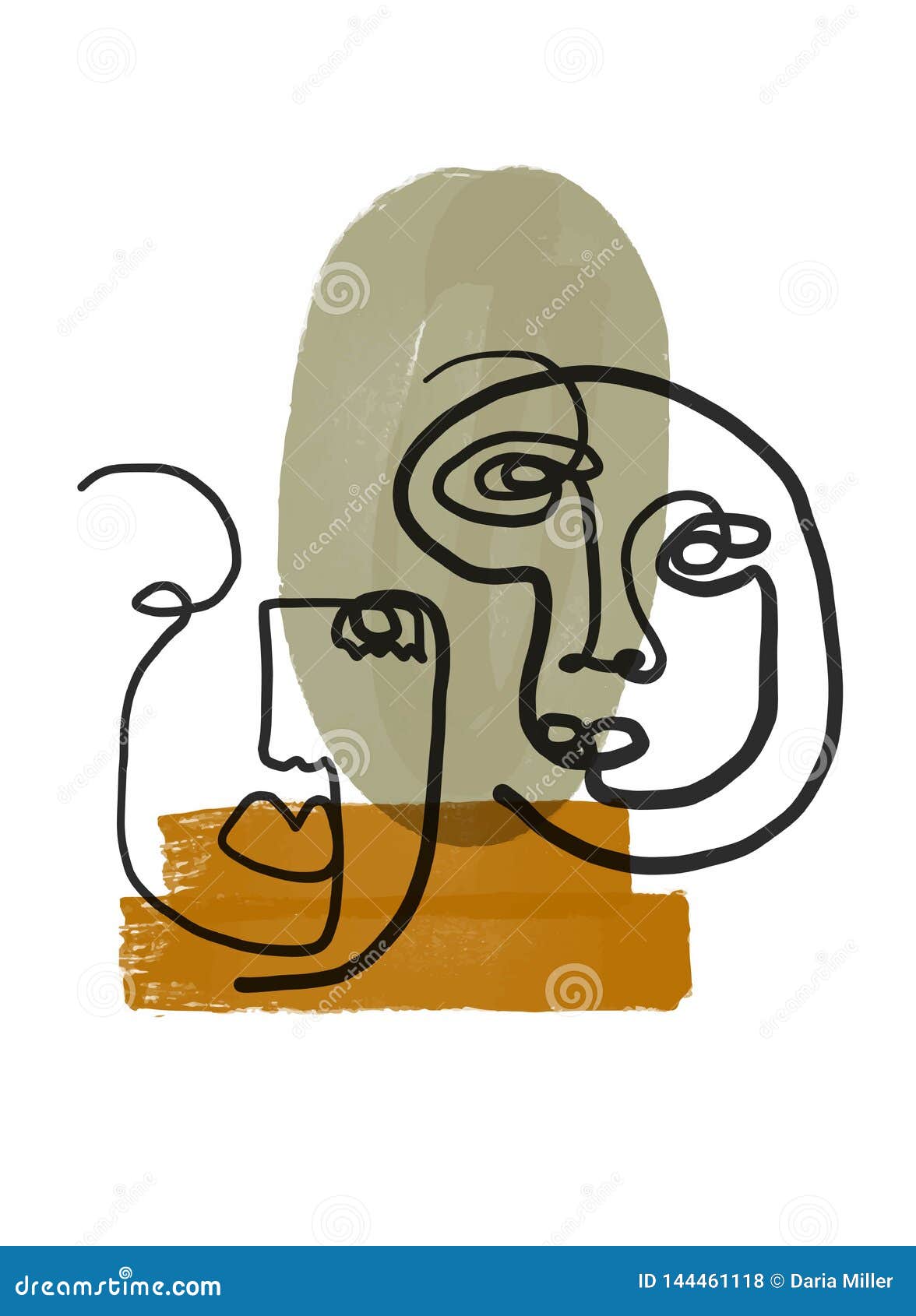 Abstract Continuous Line Drawing of Human Face. One Line Contemporary ...
