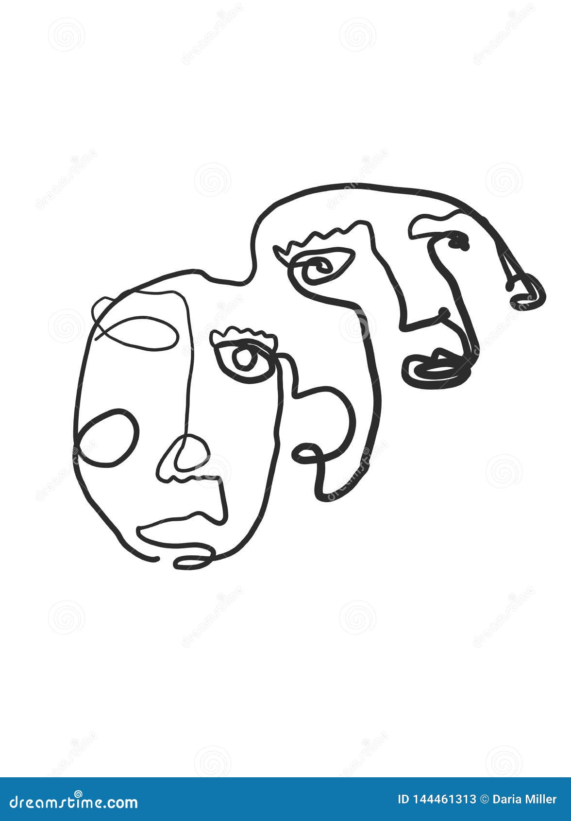 Abstract Continuous Line Drawing of Human Face. One Line Contemporary ...