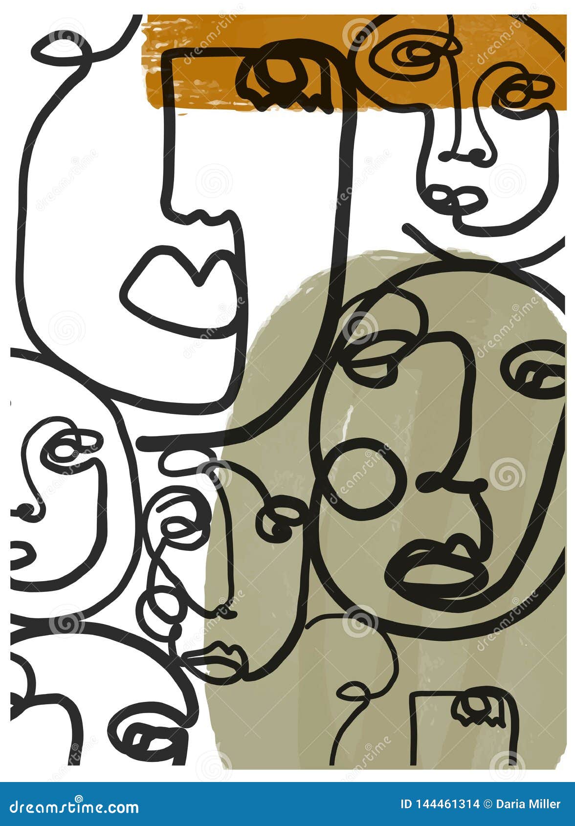 Abstract Continuous Line Drawing of Human Face. One Line Contemporary ...