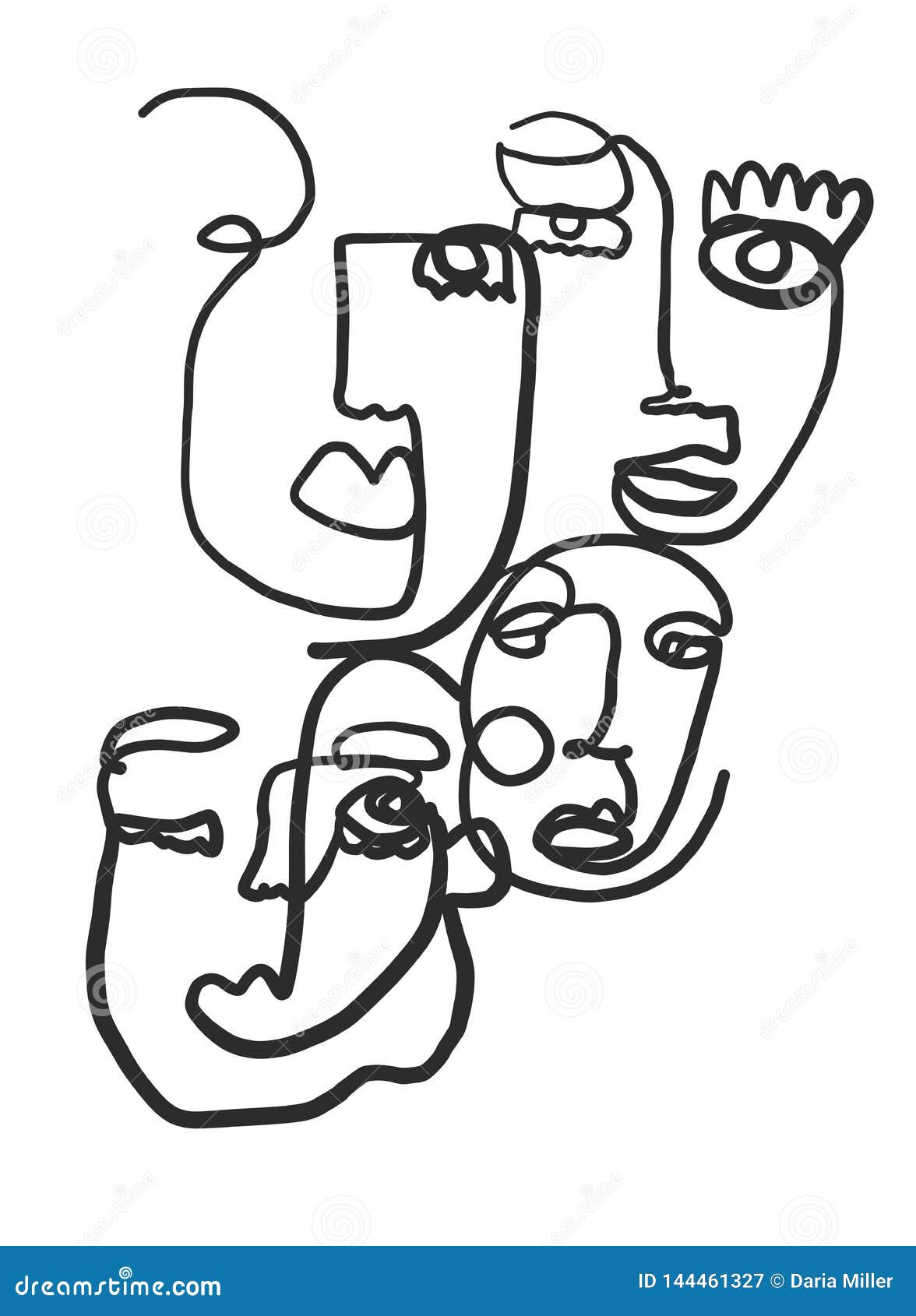 Abstract Continuous Line Drawing of Human Face. One Line Contemporary ...