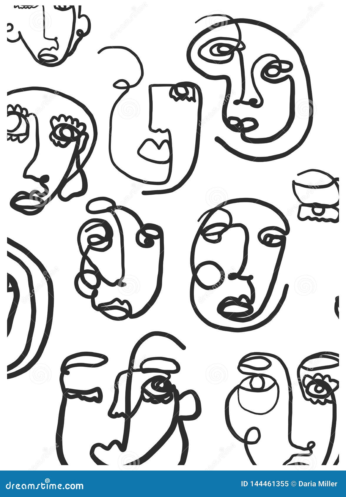 Abstract Continuous Line Drawing of Human Face. One Line Contemporary ...