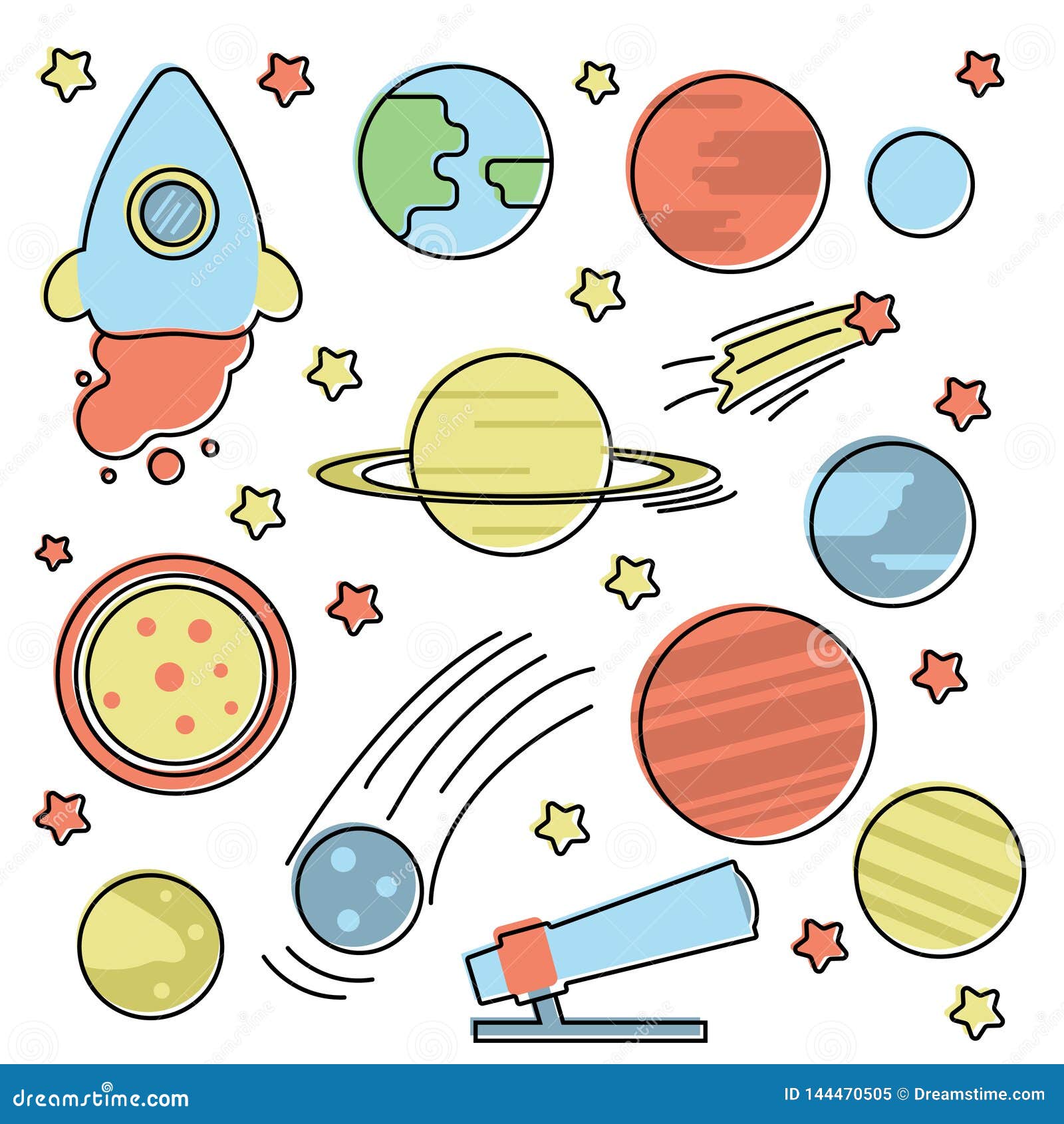 Space Collection with Planets Stock Vector - Illustration of alien ...