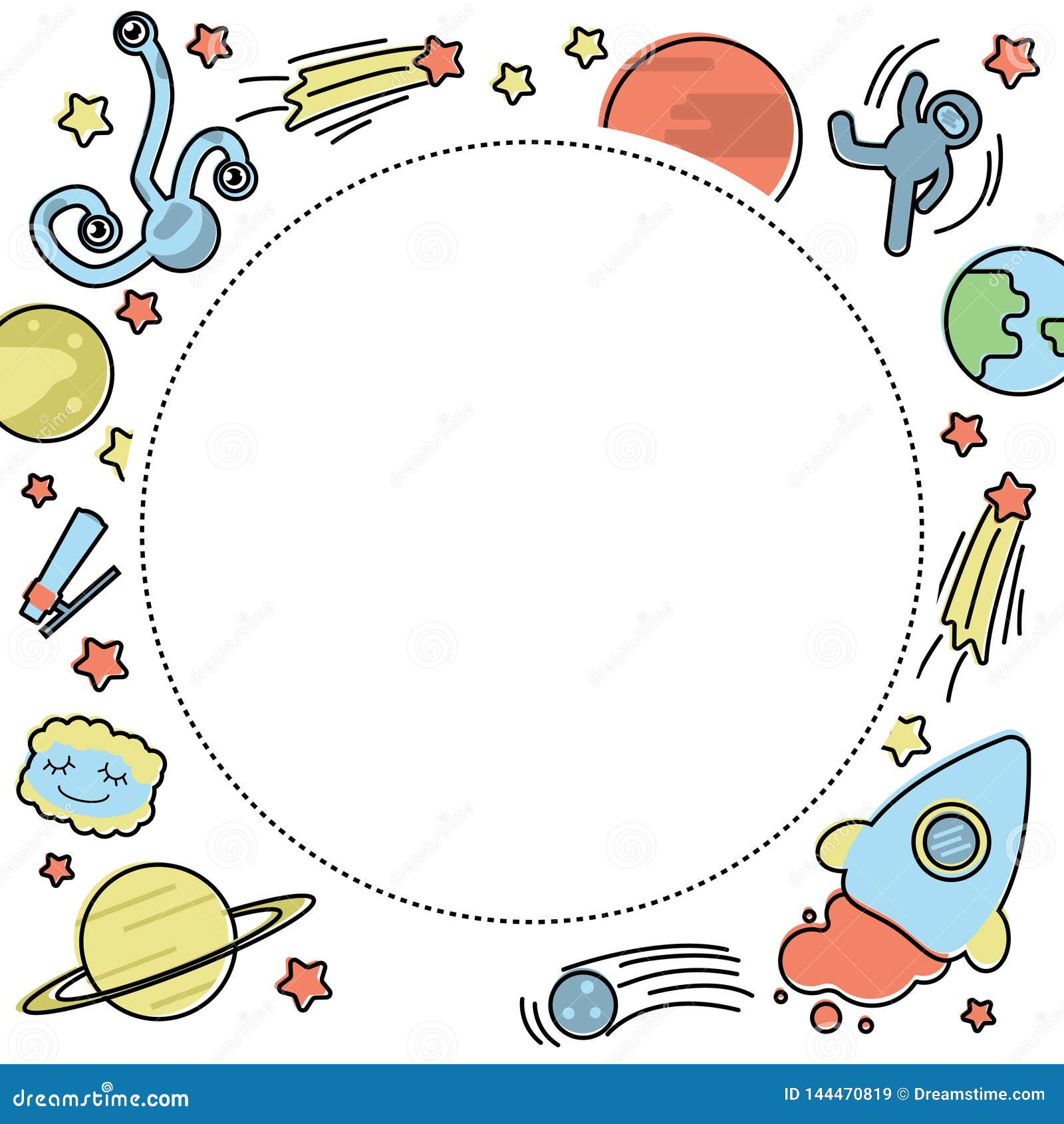 Circle Frame with Different Space Icons Stock Vector - Illustration of ...