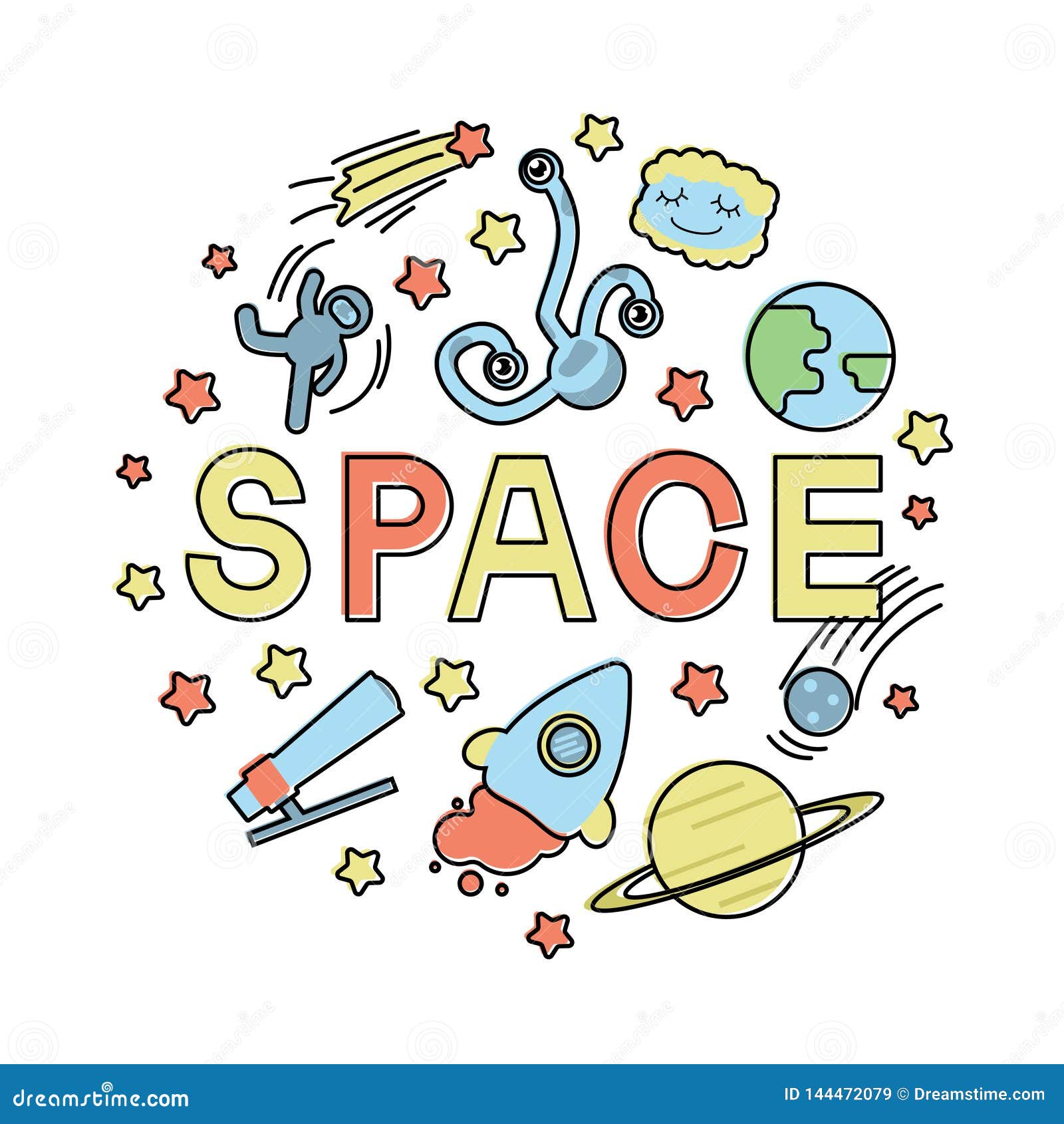 Set of Different Space Icon in Circle Border Stock Vector ...