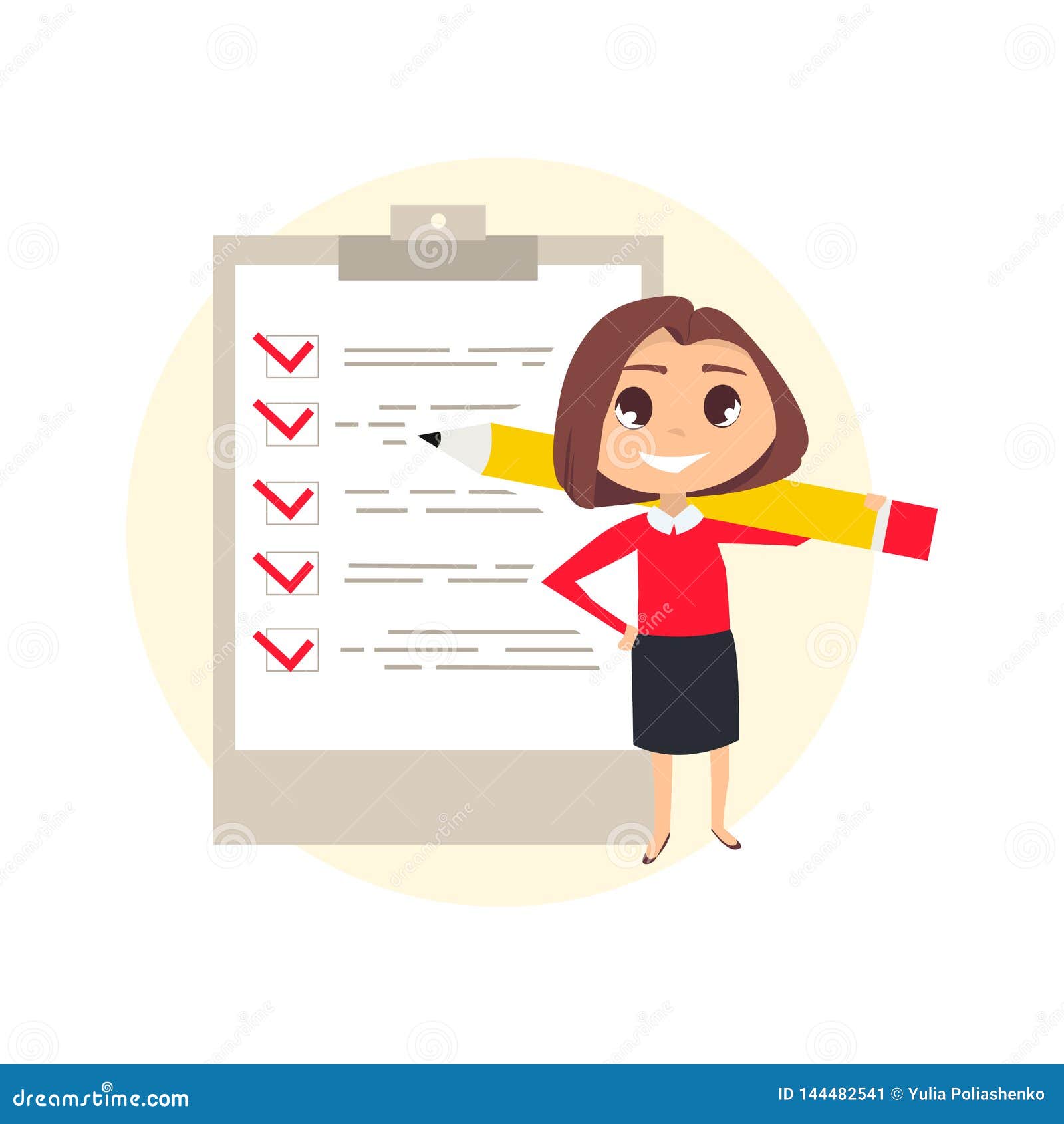 Woman With Checklist. Complete Business List. Girl Holding Pencil ...