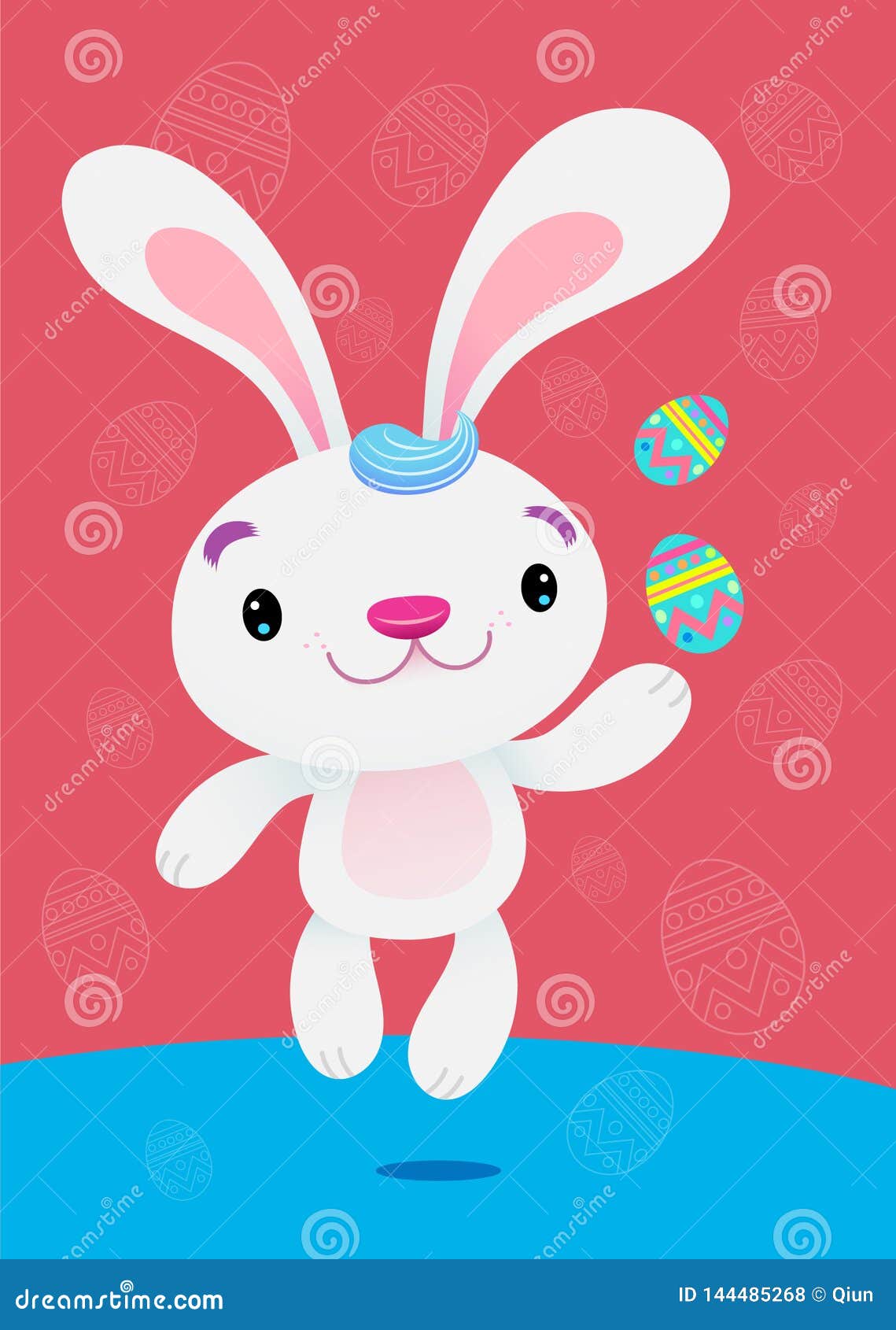Cute Rabbit Playing Easter Egg Stock Vector - Illustration of vector ...
