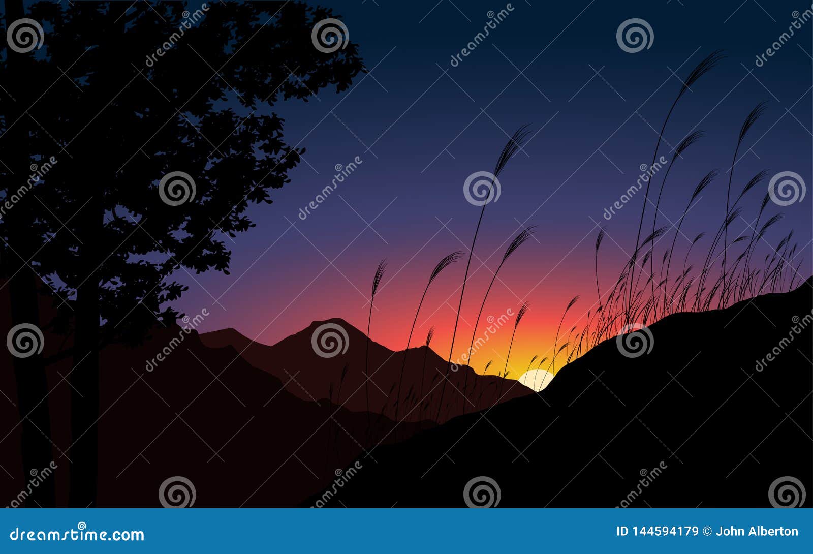 Beautiful sunset on hills stock vector. Illustration of hills - 144594179