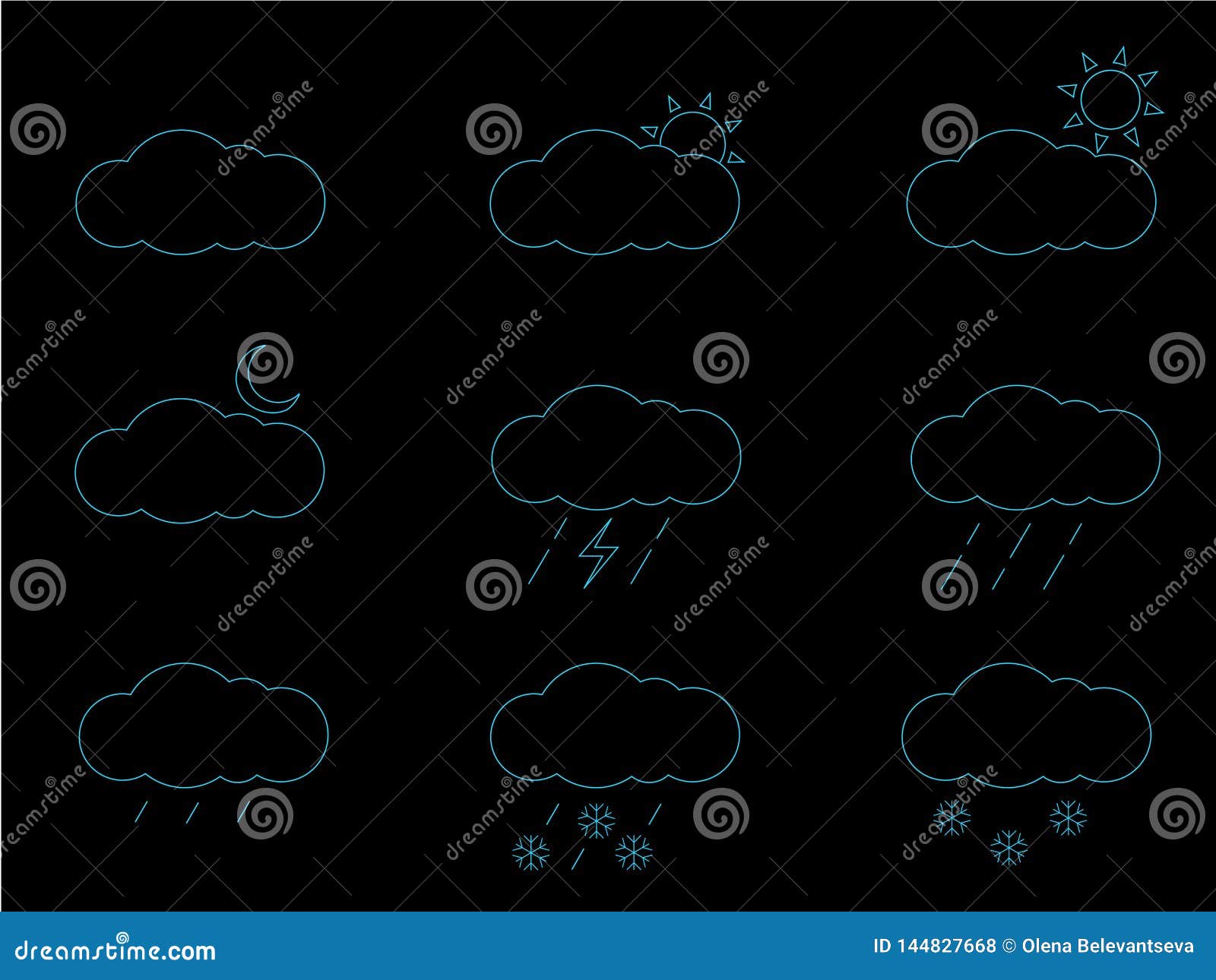 Set Of Neon Weather Vector Icons On A Black Background Stock ...