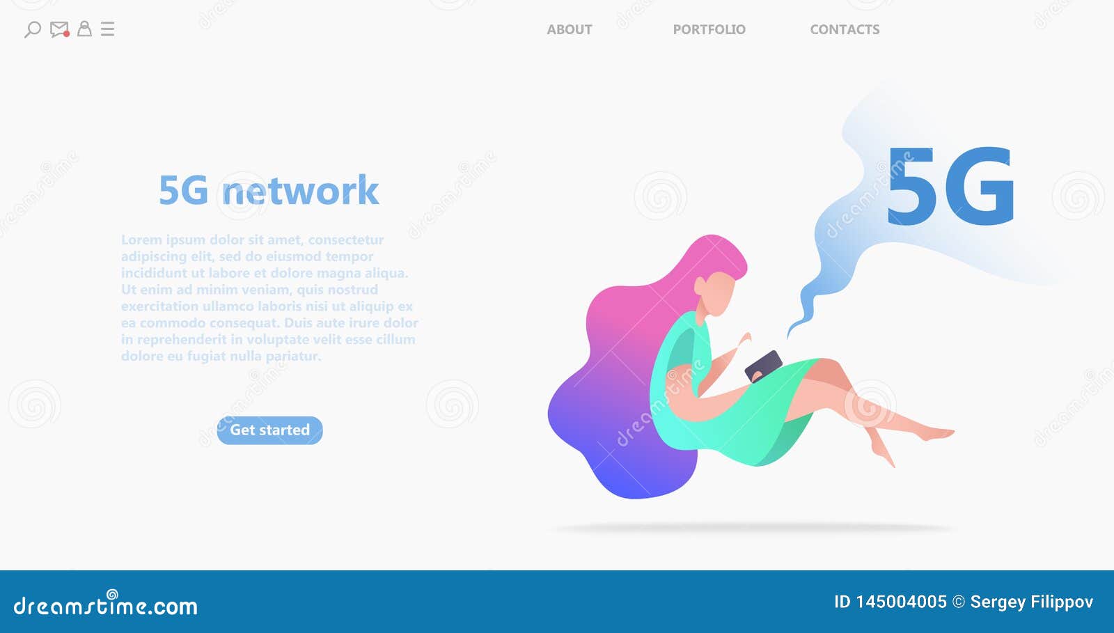 5G Network Concept. Cartoon Character Uses Fast Mobile Internet Lte ...