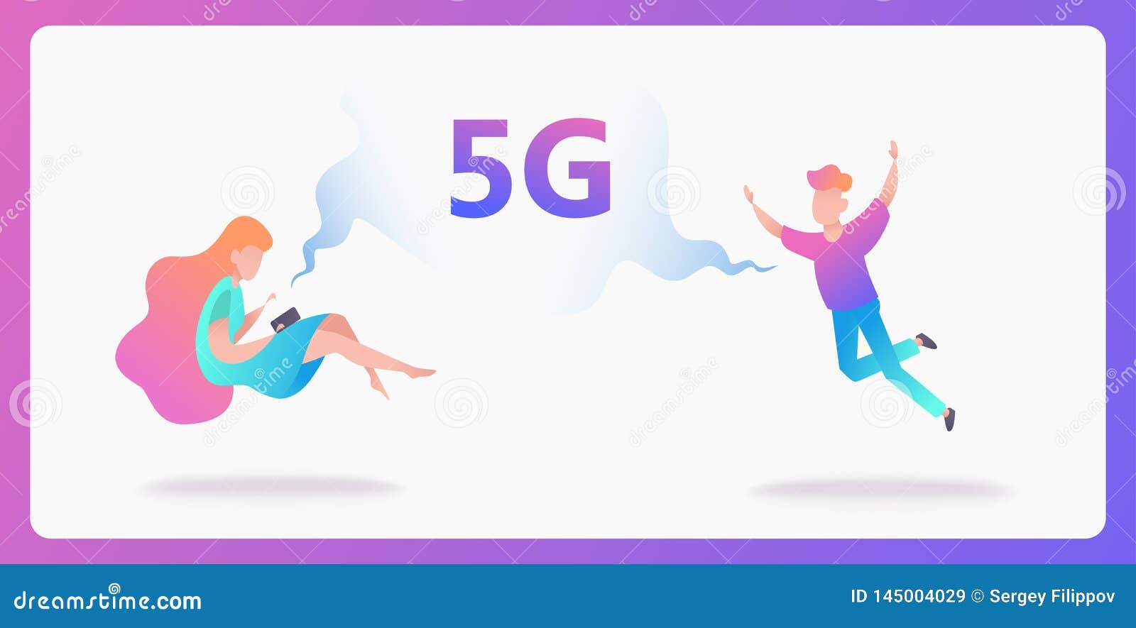 5G Network Concept. Cartoon Character Uses Fast Mobile Internet Lte ...