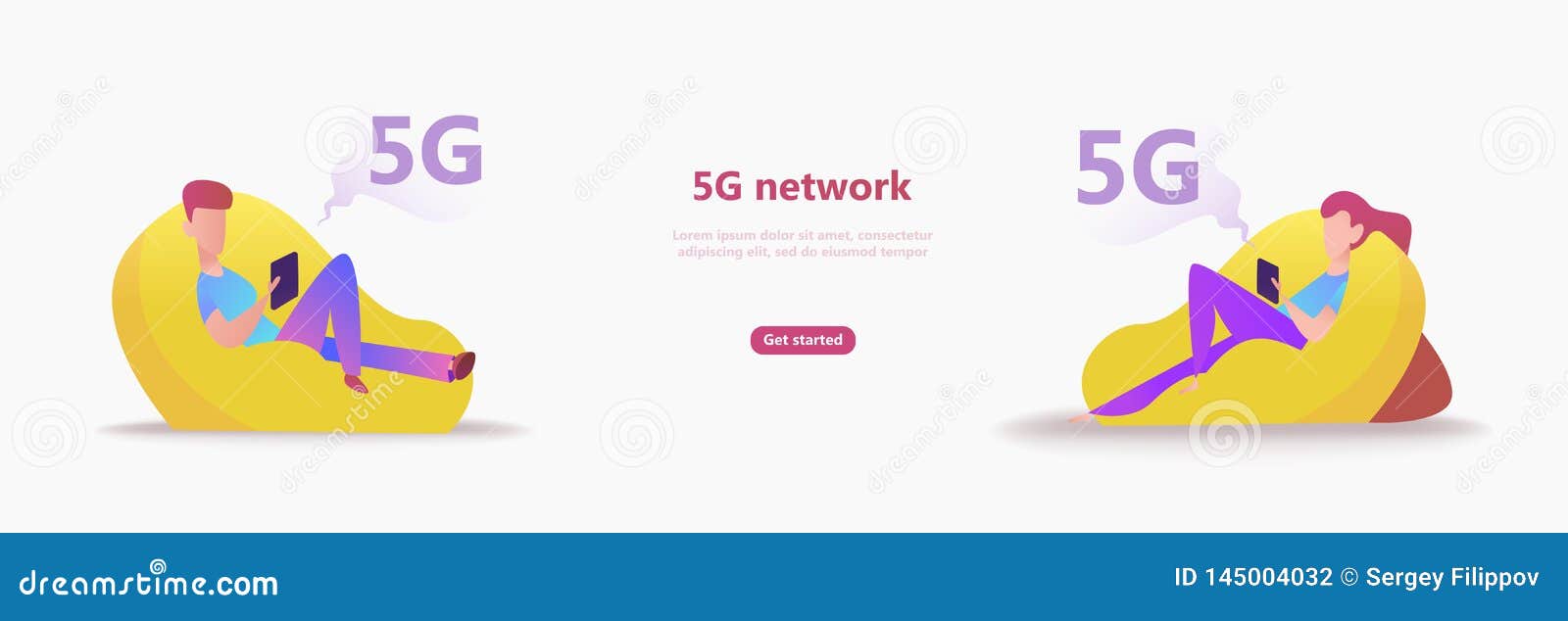 5G Network Concept. Cartoon Character Uses Fast Mobile Internet Lte ...