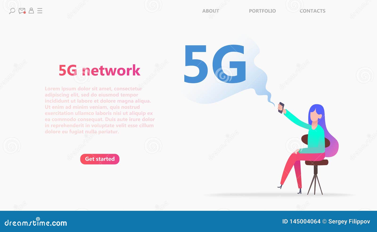 5G Network Concept. Cartoon Character Uses Fast Mobile Internet Lte ...