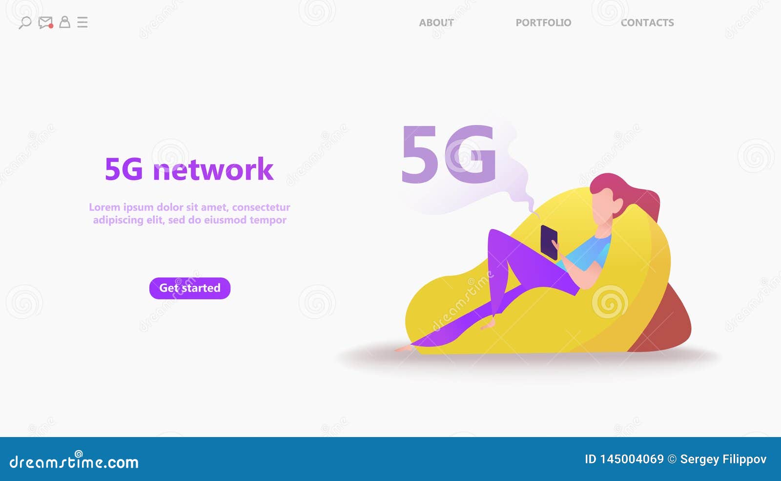5G Network Concept. Cartoon Character Uses Fast Mobile Internet Lte ...