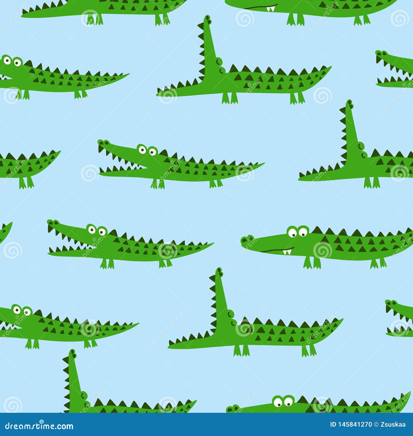 Crocodile Pattern Design with Several Alligators - Funny Hand Drawn ...