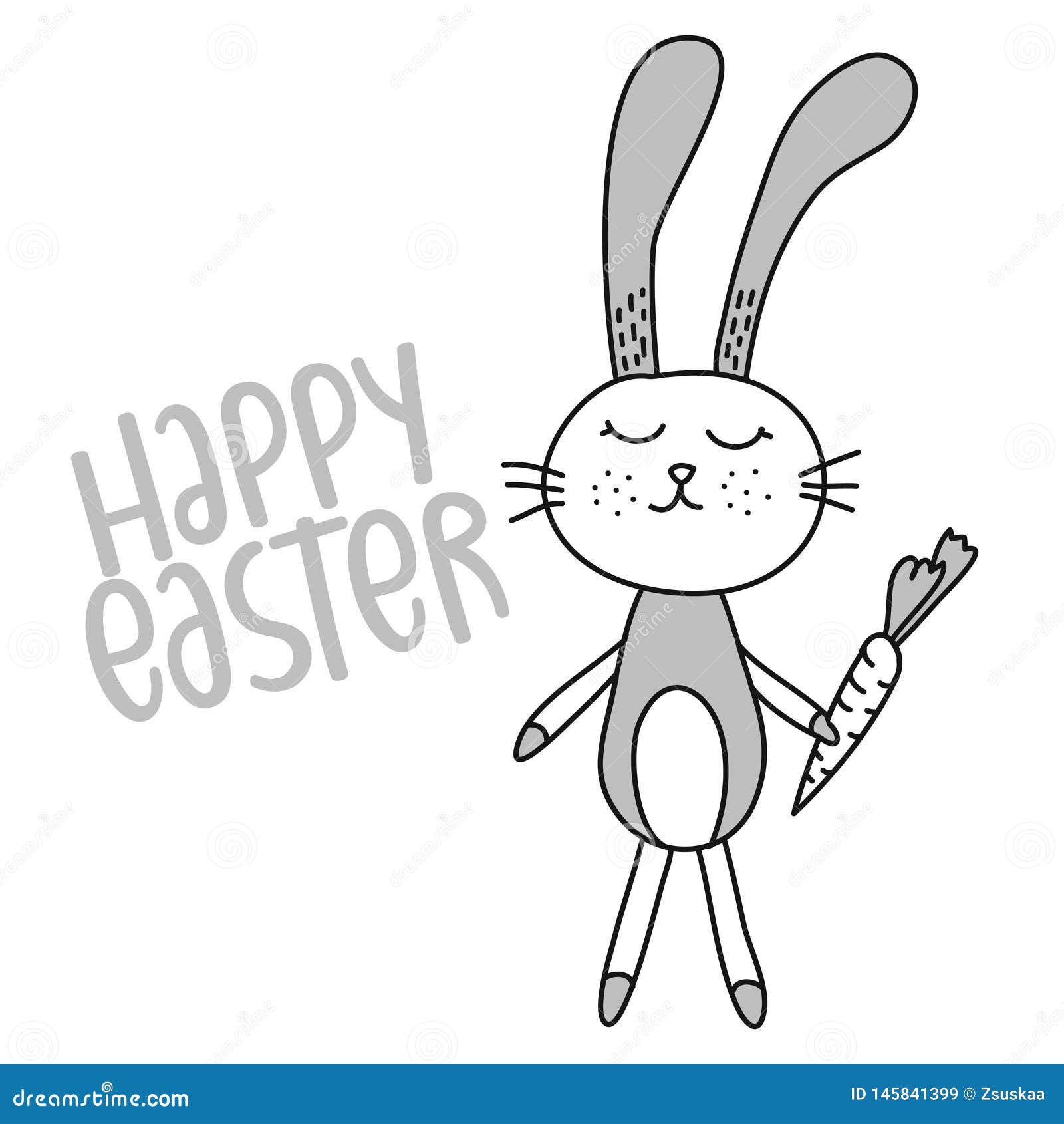 Cute Bunny Design- Funny Hand Drawn Doodle, Cartoon Easter Rabbit ...