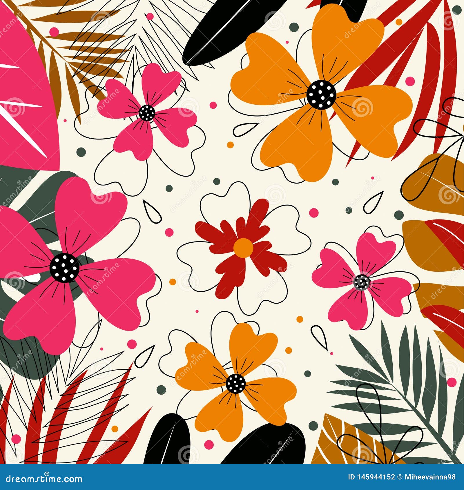 Pink and Orange Flowers on a Light Background. Abstraction, Vector ...