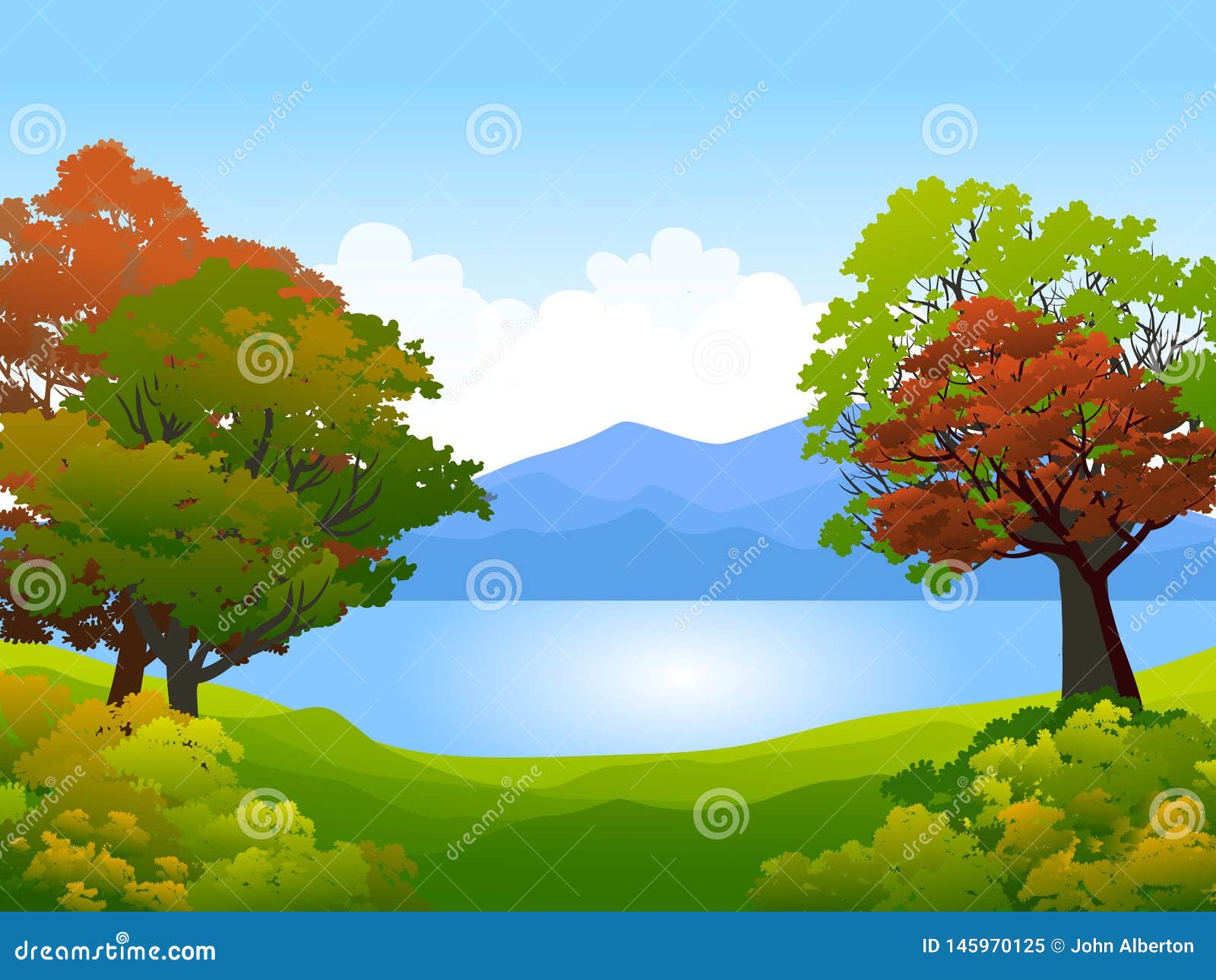 Tree at lake stock vector. Illustration of wonderful - 145970125