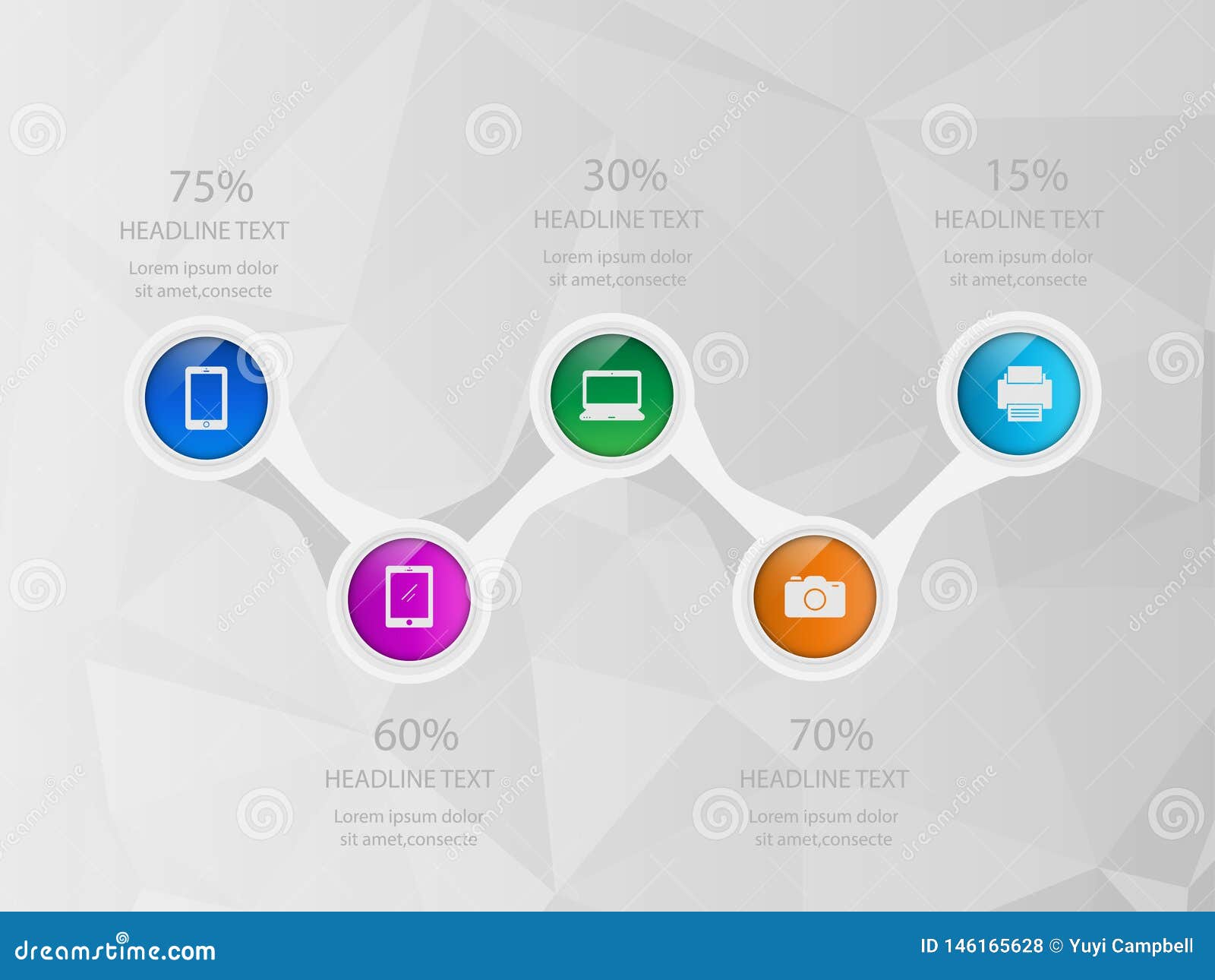 Vector Five Color Rounded Web Boxes with Icons. Company Web Template on ...