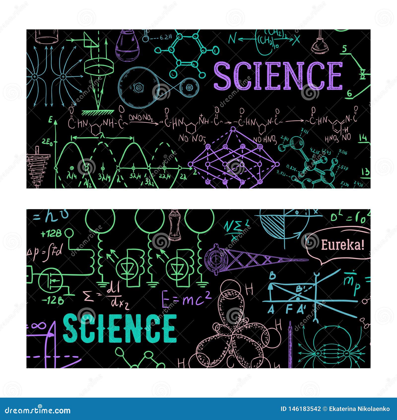 Science. Vintage Scientific Equipment, Formulas and Elements. Design ...