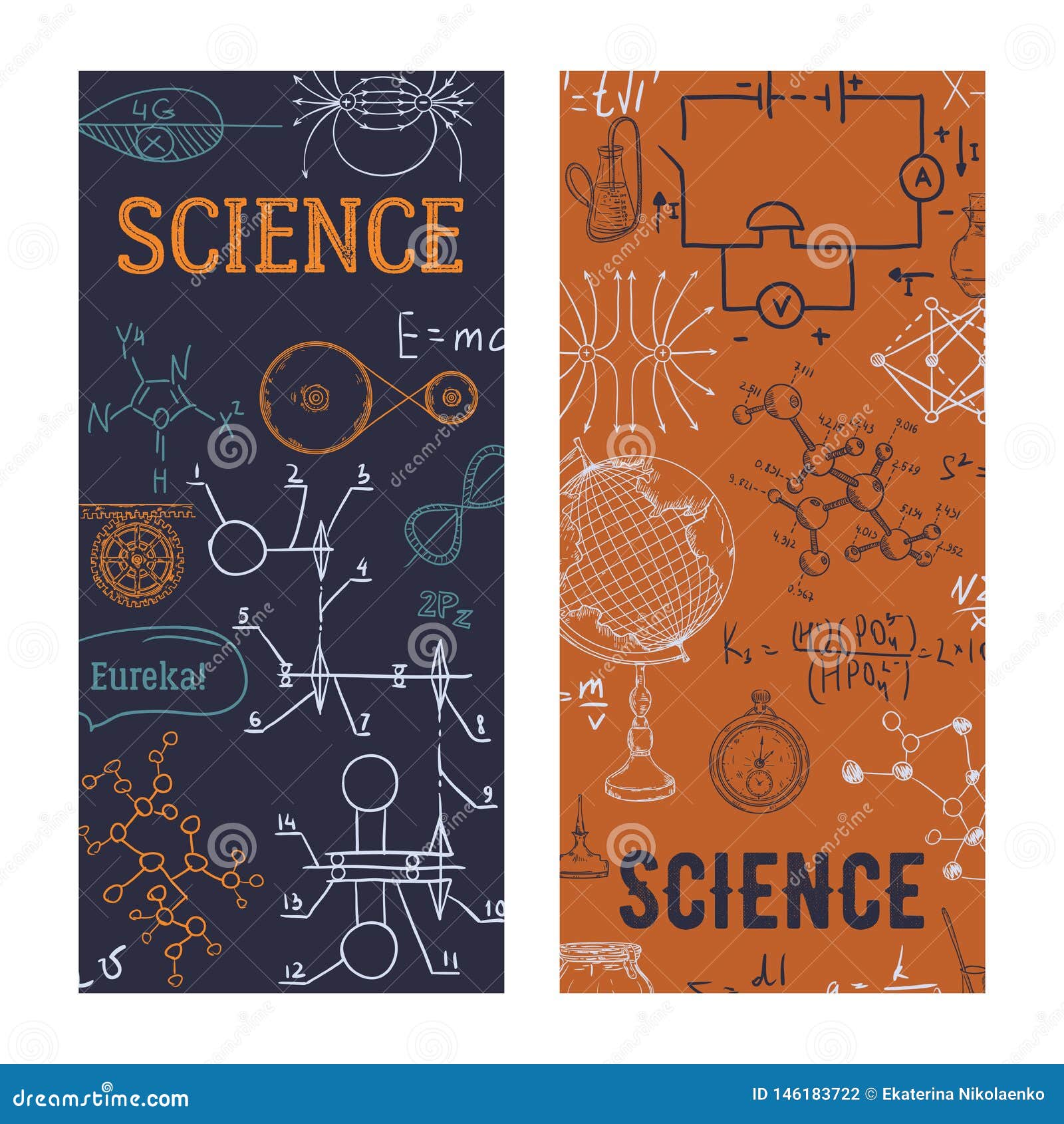 Science. Vintage Scientific Equipment, Formulas and Elements. Design ...