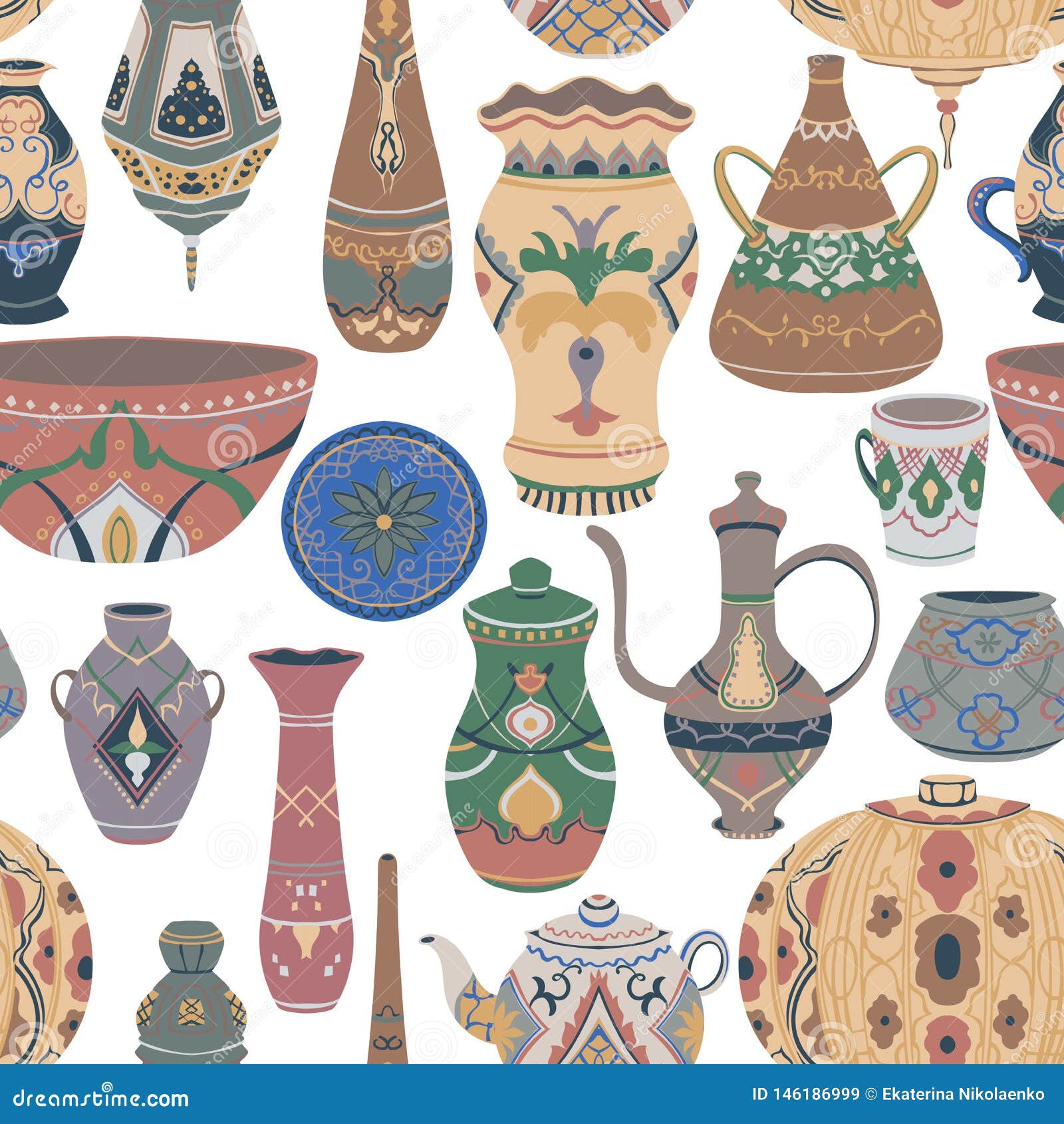 Seamless Pattern with Traditional Arabic Utensils Collection. Oriental ...