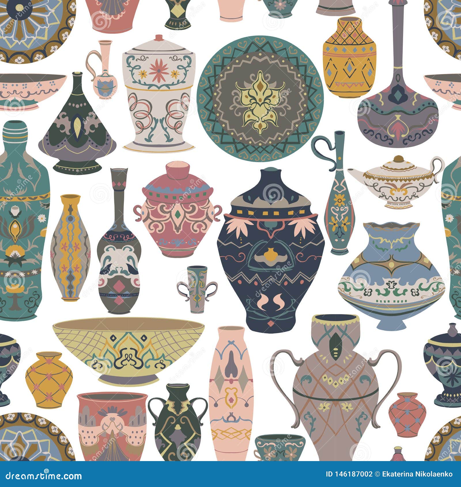 Seamless Pattern with Traditional Arabic Utensils Collection. Oriental ...