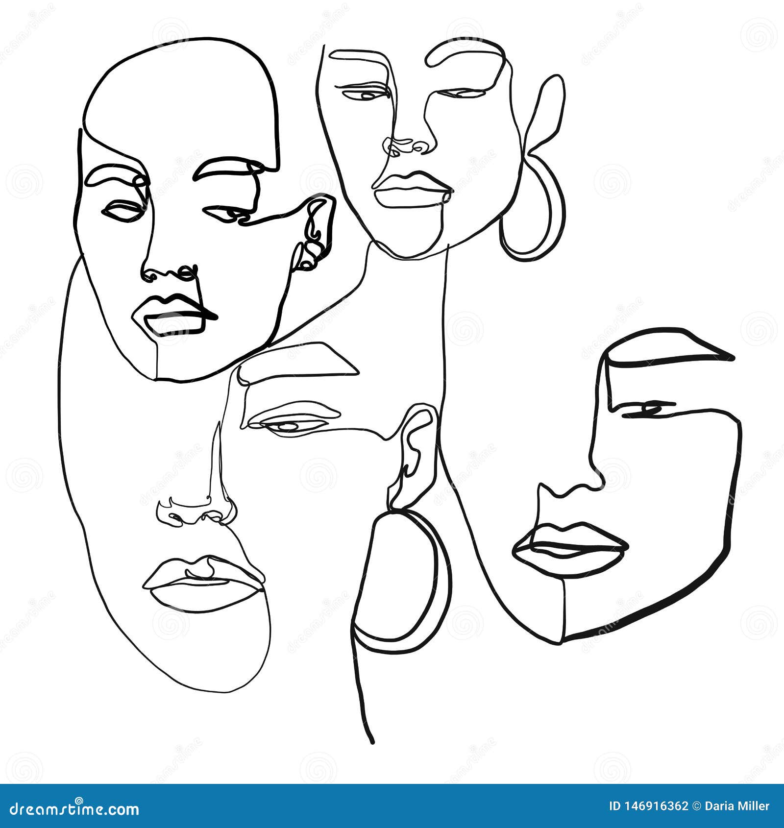 Continuous Line, Drawing Abstract Faces Woman Stock Vector ...