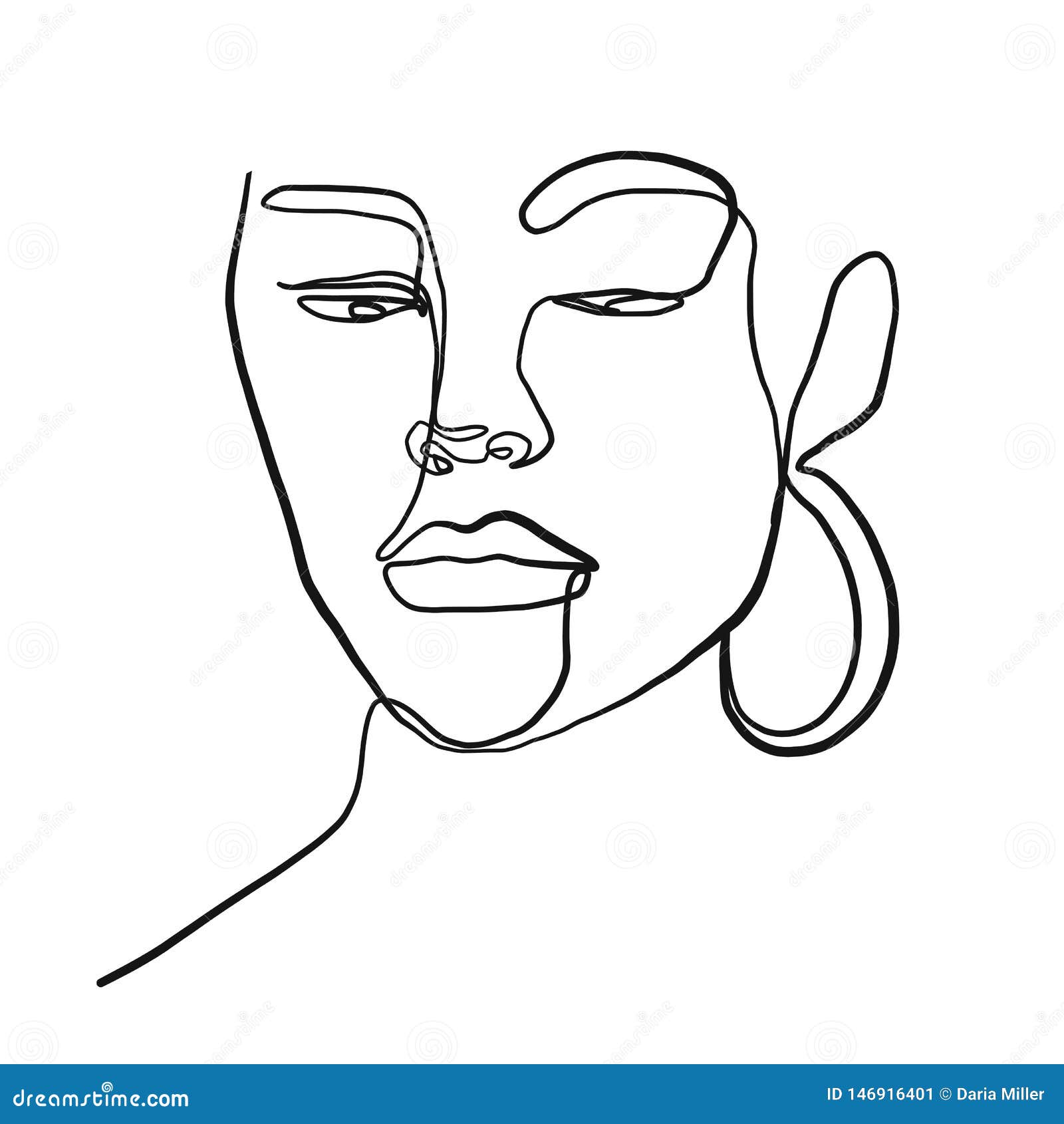 Continuous Line, Drawing Abstract Faces Woman Stock Vector ...