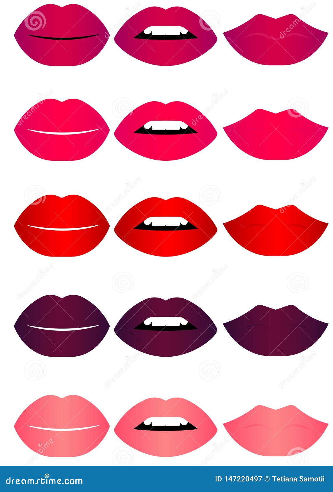 Web Beautiful and Female Lips: Red, Burgundy, Pink. Set Open Closed ...