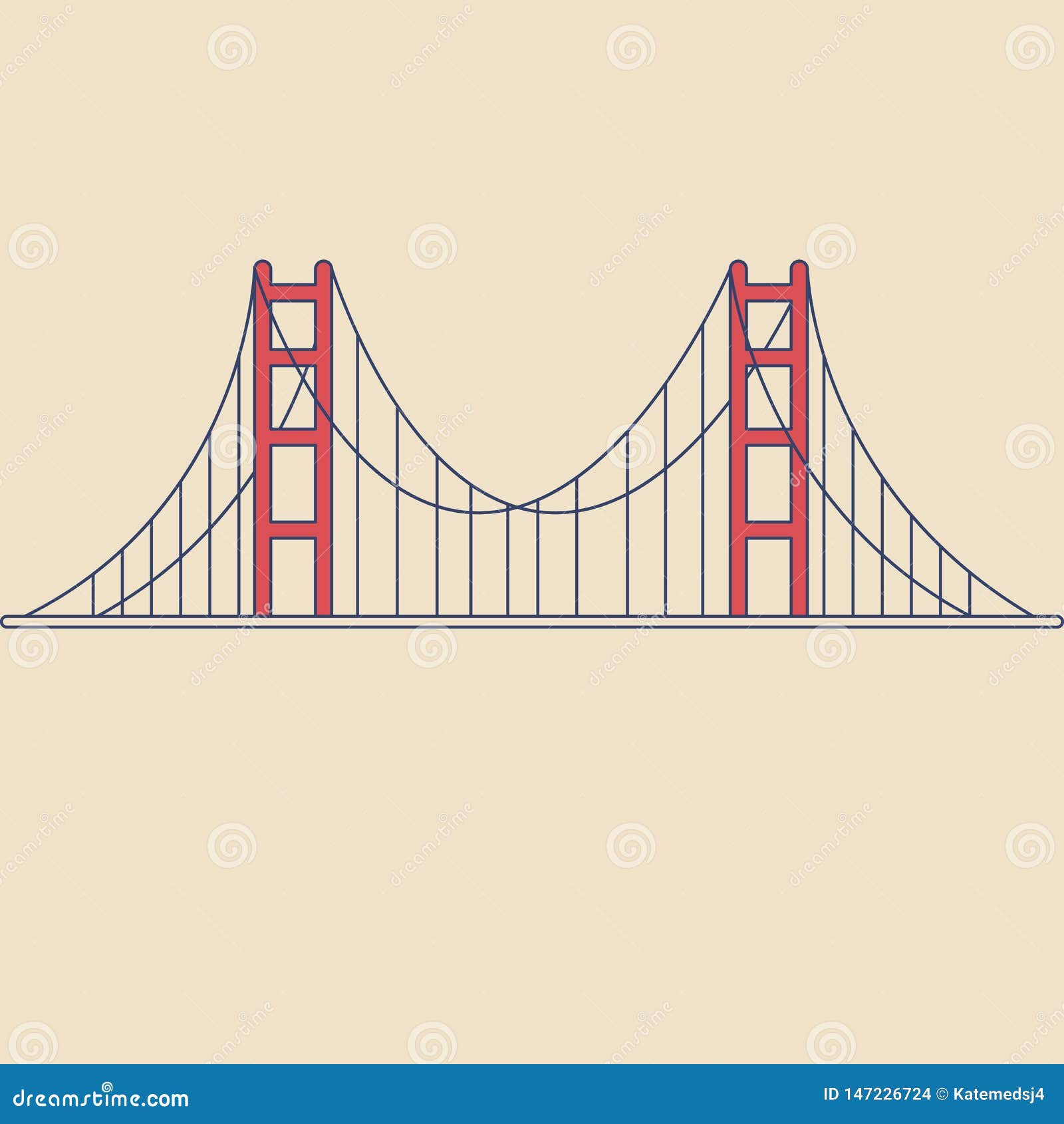 Vector Golden Gate Bridge in Modern Flat Style on Light Background ...