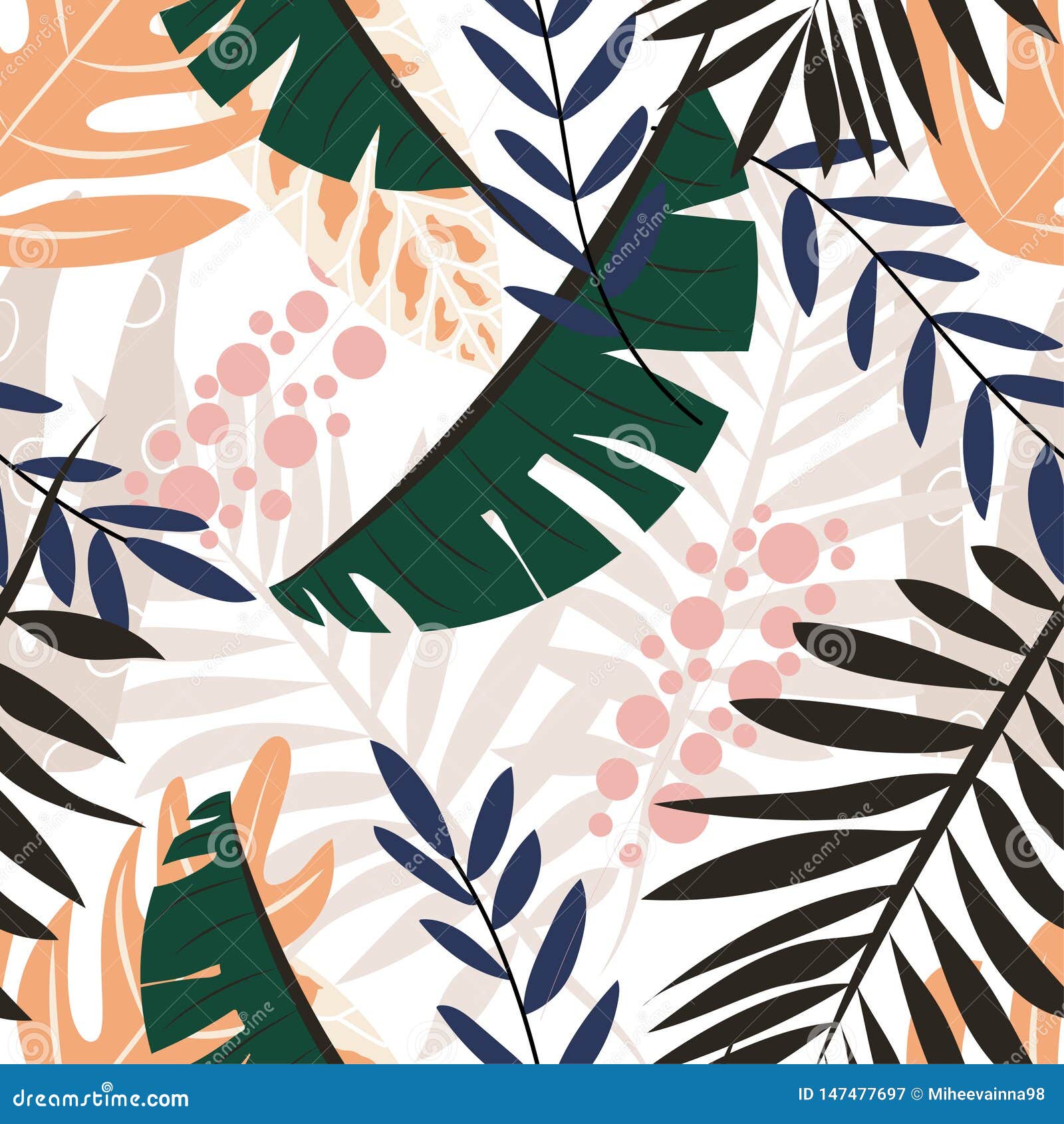 Summer Seamless Tropical Pattern with Green Plants on a Dark Background ...
